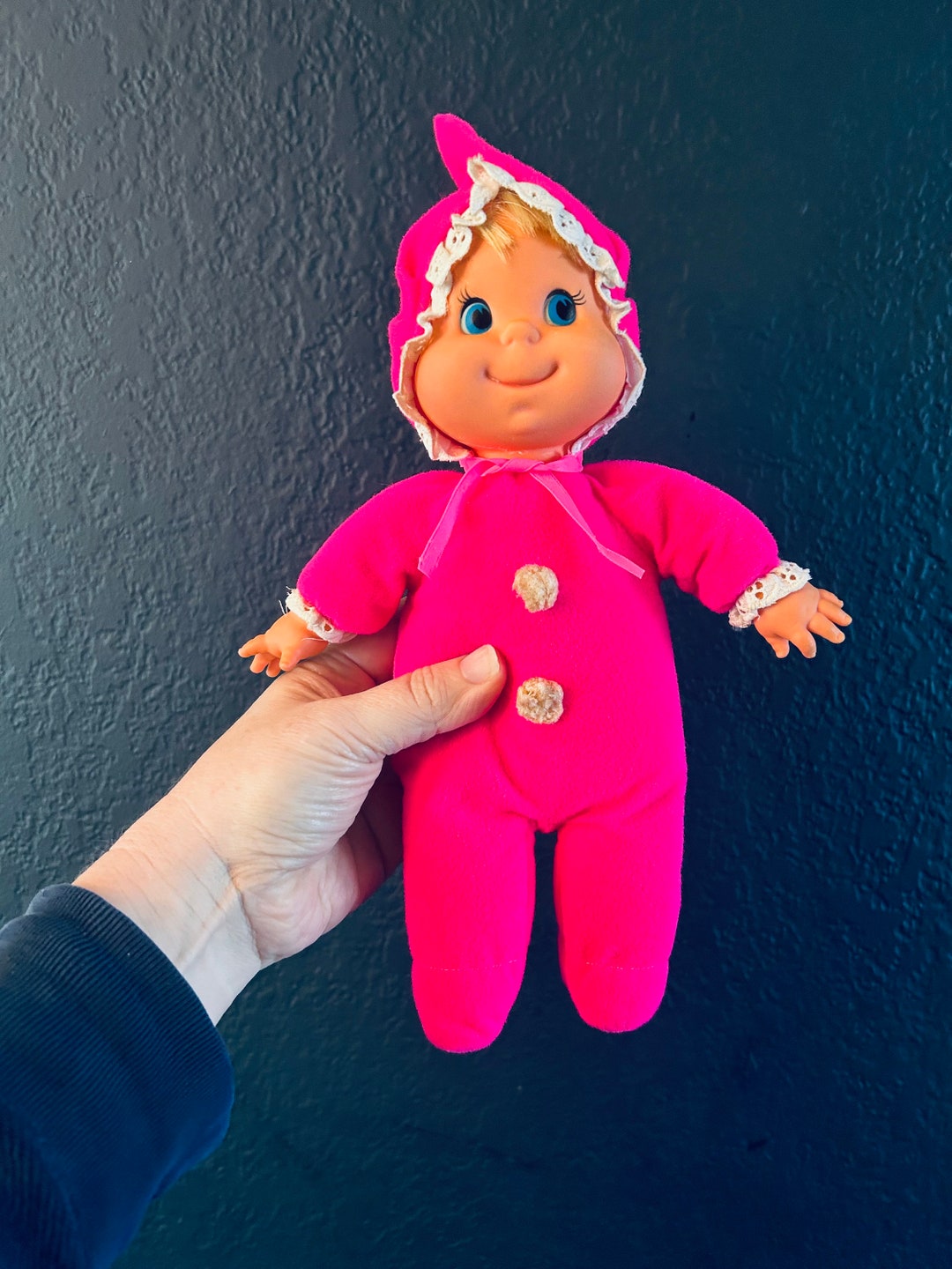 Mattel Baby Beans Doll Pink Pajamas With Pom Poms Blonde Blue Eyes 1970 ...