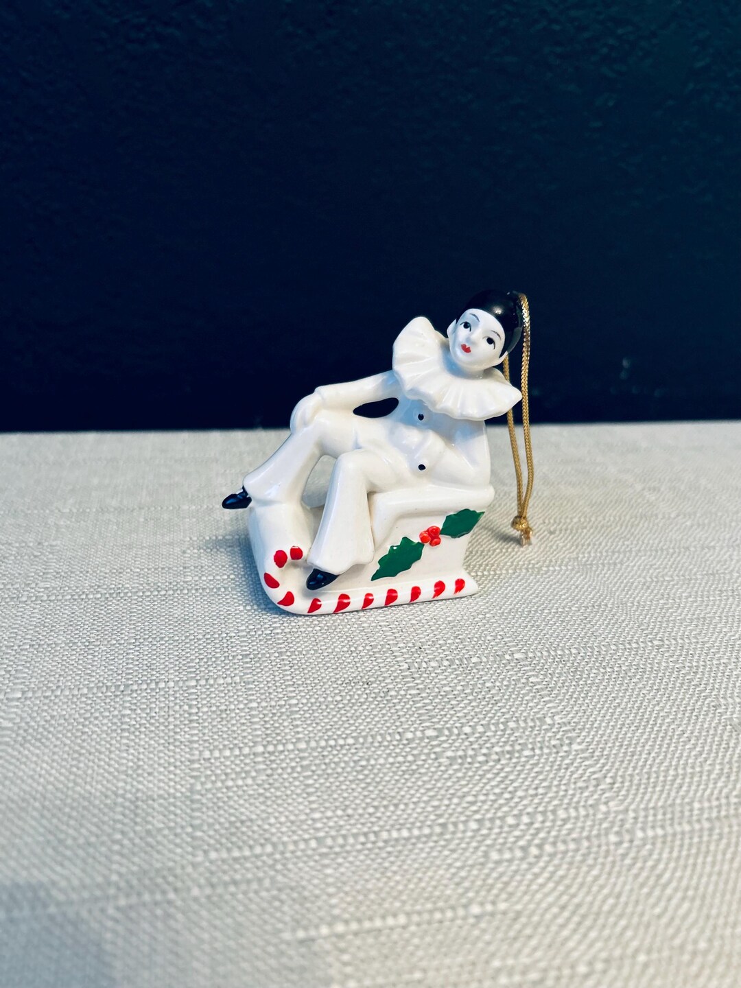 Pierrot Mime 80s Porcelain Christmas Ornament Sled Candy Cane Clown 3 ...