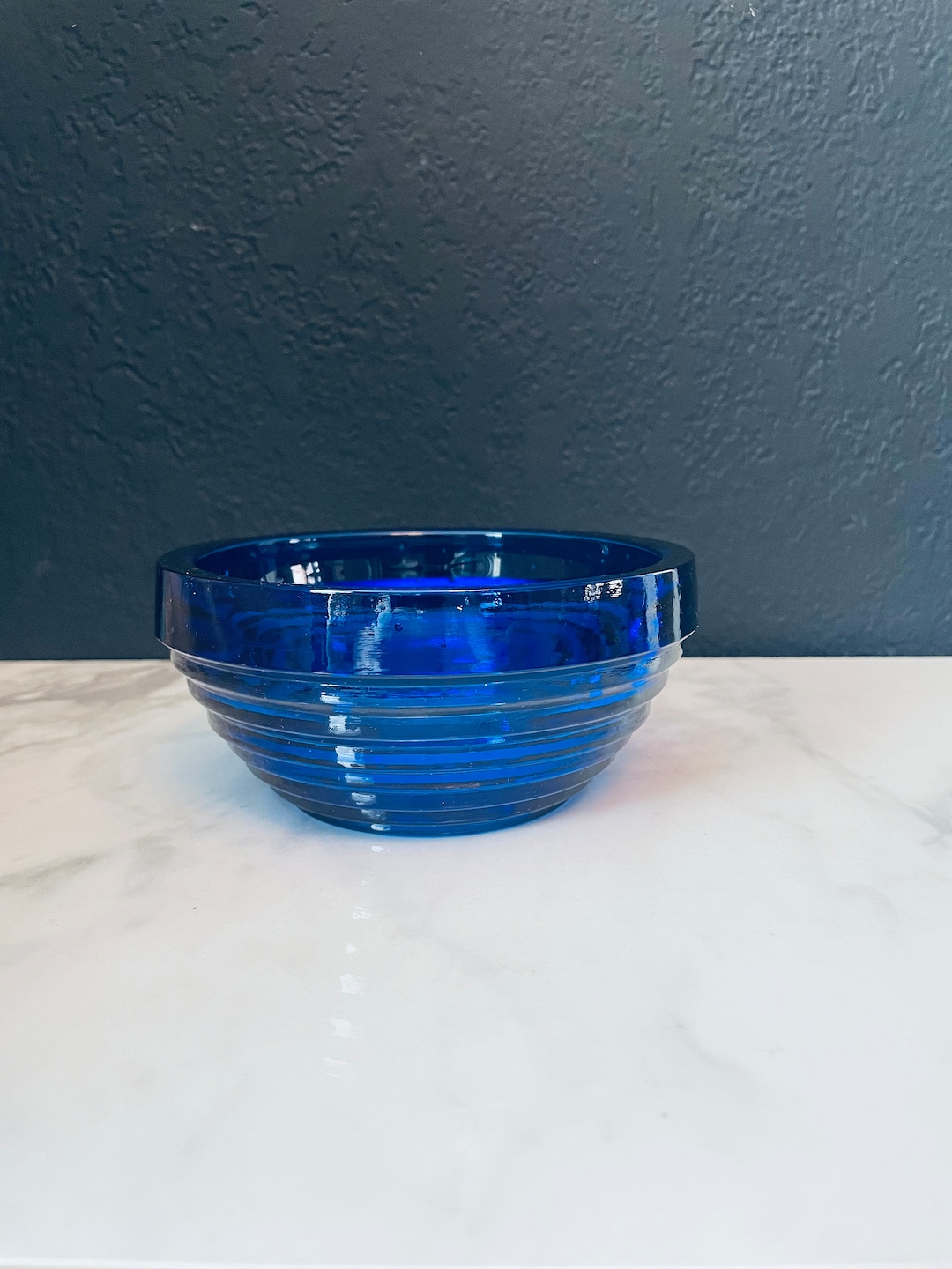 Blenko Style Cobalt Blue Ribbed Glass Bowl - Etsy