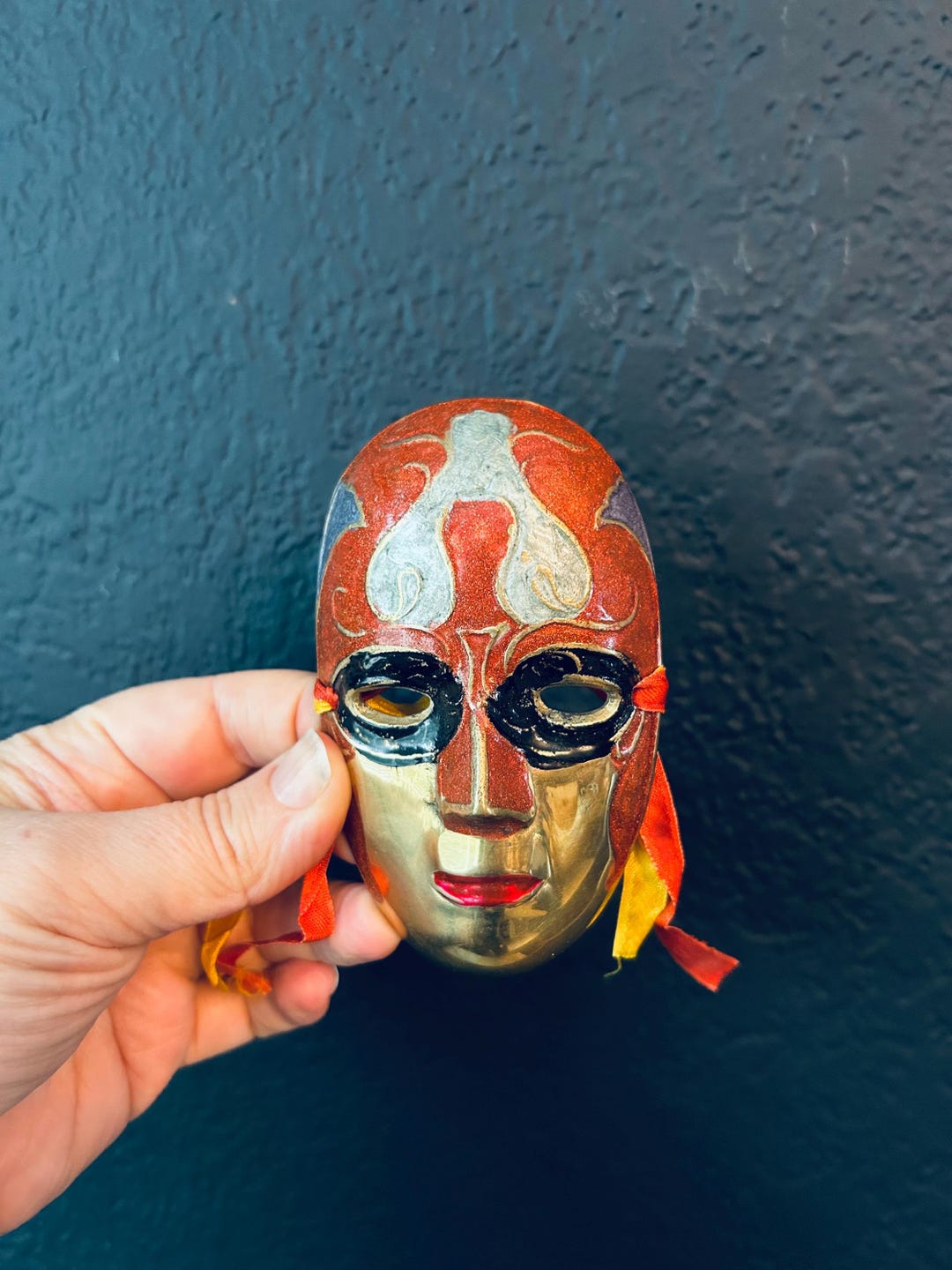 Brass Carnival Venice Painted Mask Wall Hanging 5” Length by 3.5 ...