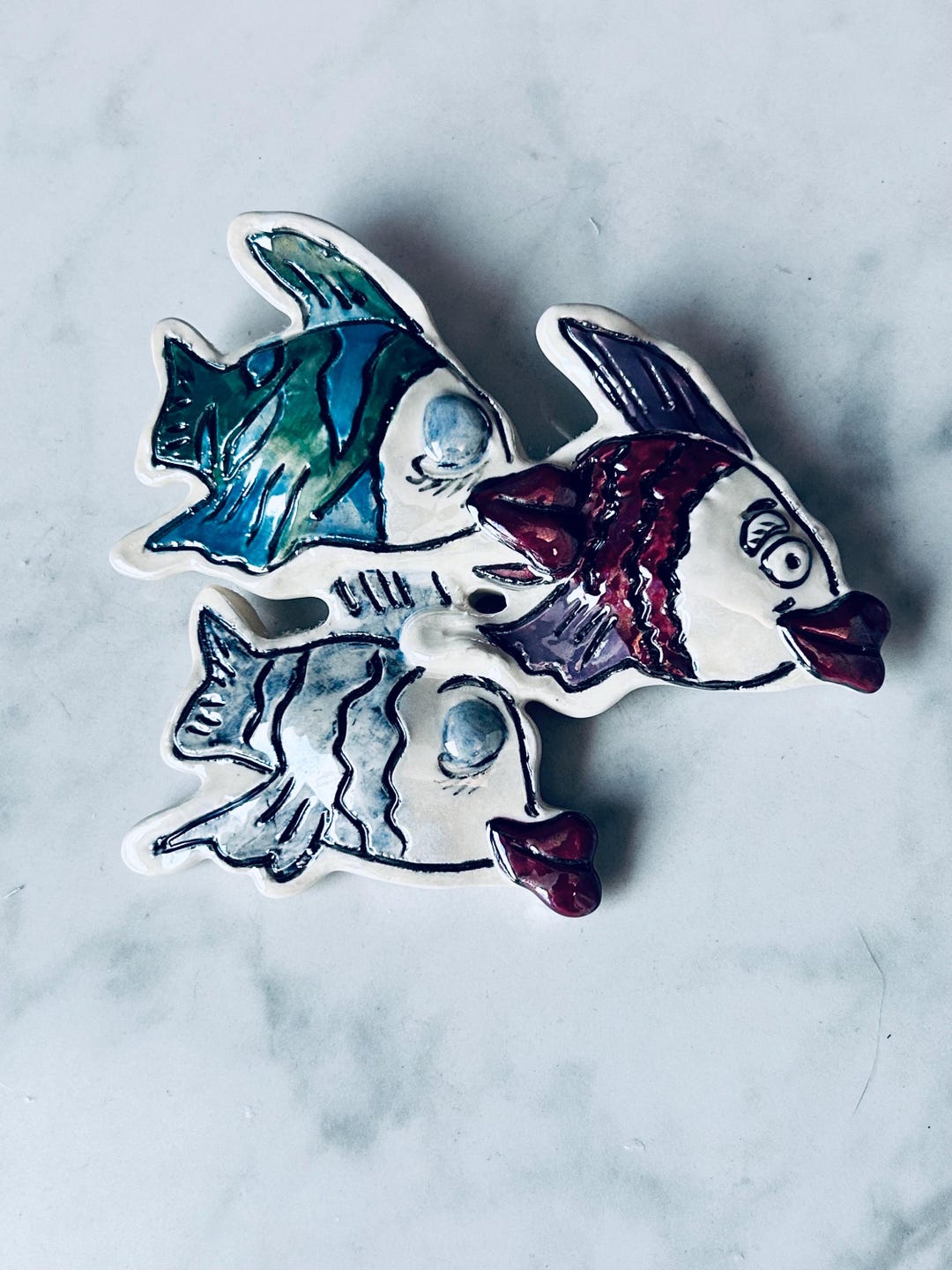 Blue Sky Pottery Kissy Fish Heather Goldminc Hanging Plaque 5.5 ...