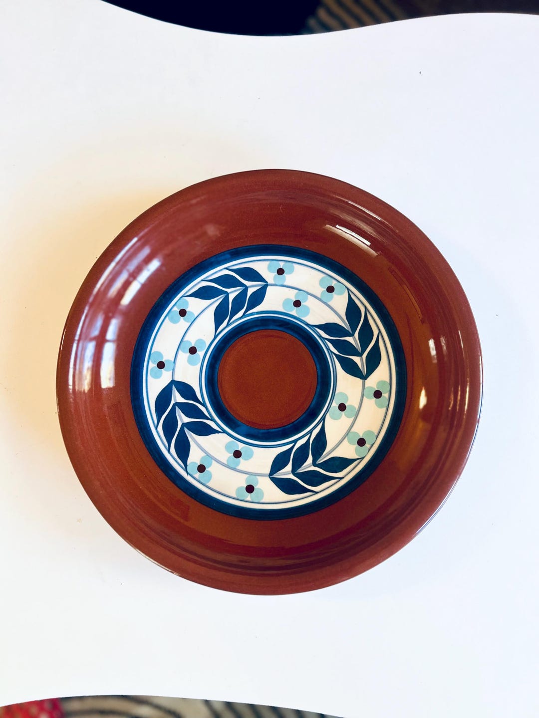 Redware Pottery Blue Floral 12” Serving Dish Plate Signed - Etsy