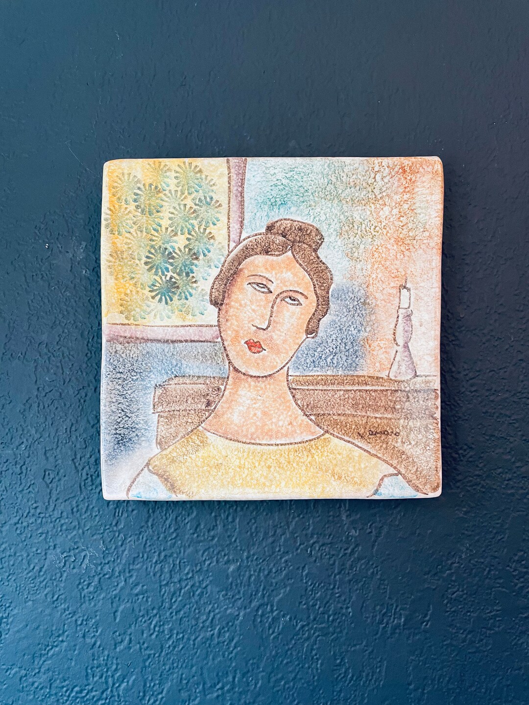 Italian Hand Made Pottery Plate Modigliani Like Portrait 10 Square - Etsy