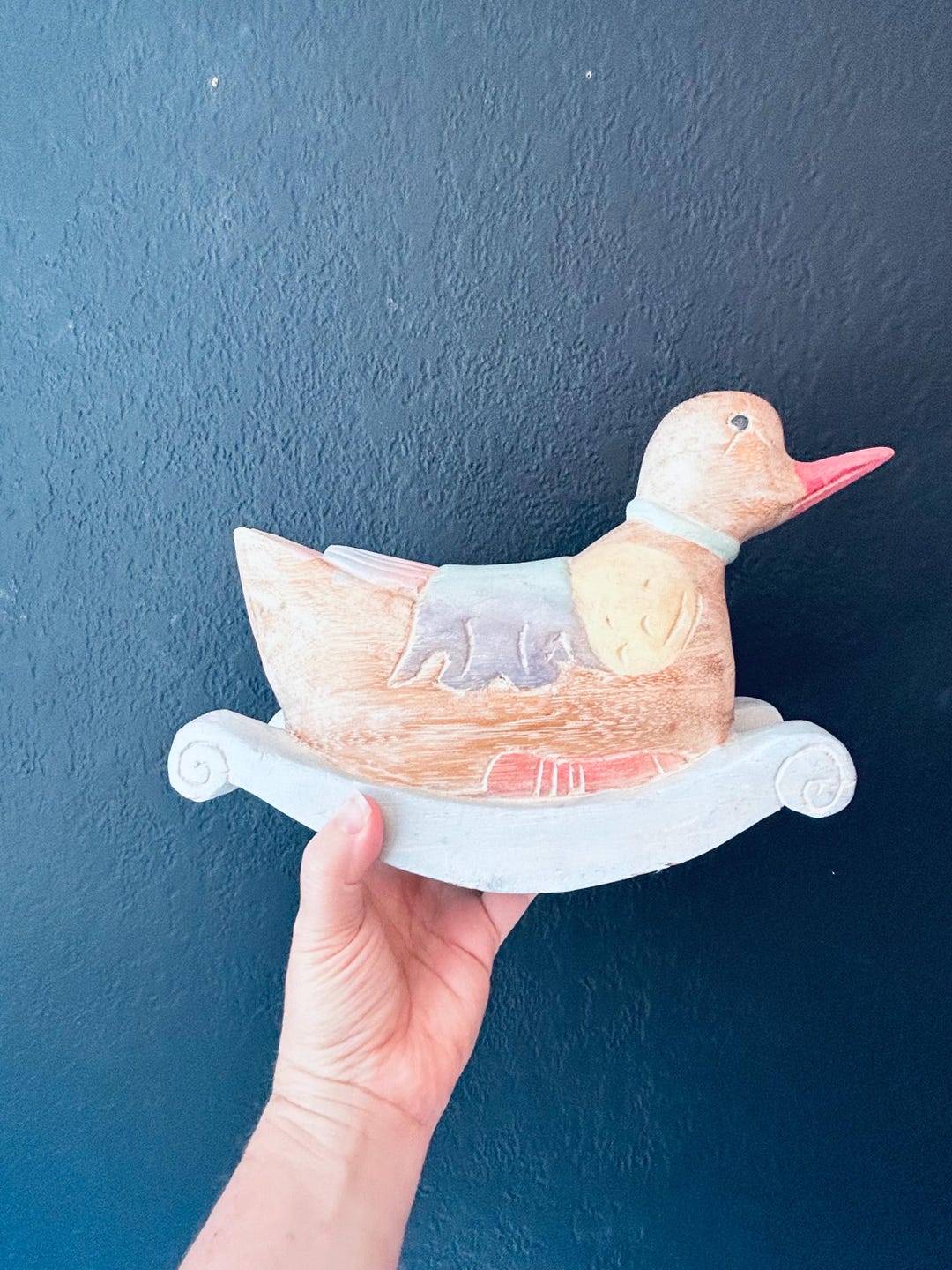 Wooden Duck Rocking Horse Hand Carved Painted 11” X 8” H Folk Art ...