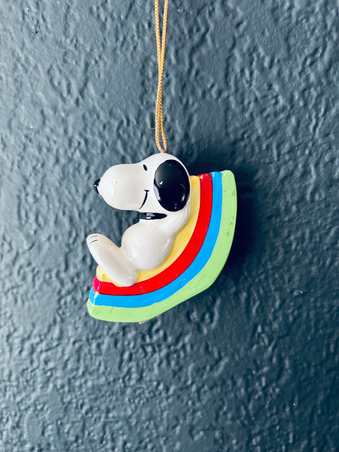 70s Peanuts Snoopy Rainbow Christmas Ceramic Ornament - Etsy