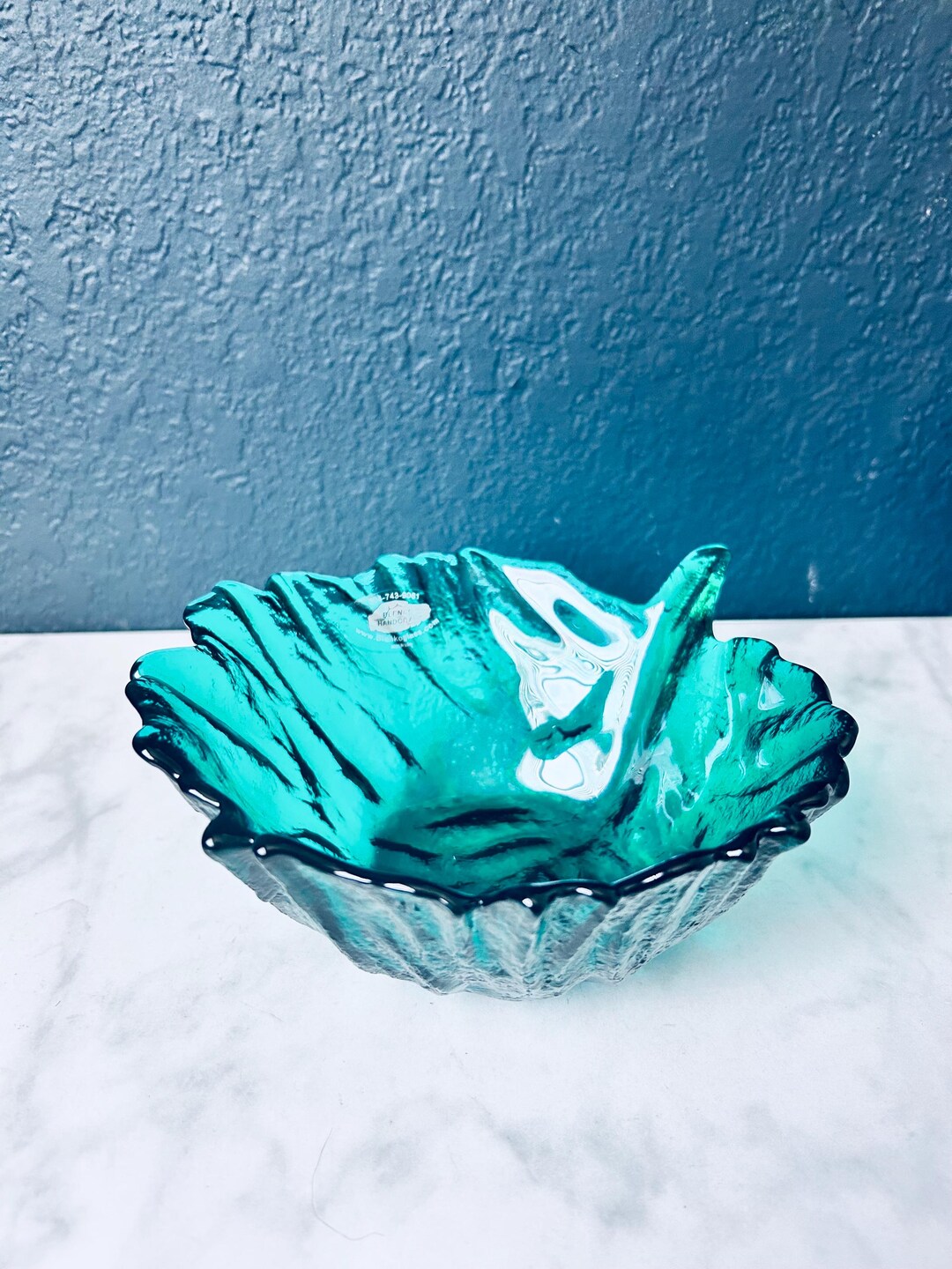 Blenko Glass 838s Cabbage Leaf Small Bowl Emerald Green W/label 7 X 6.5 ...