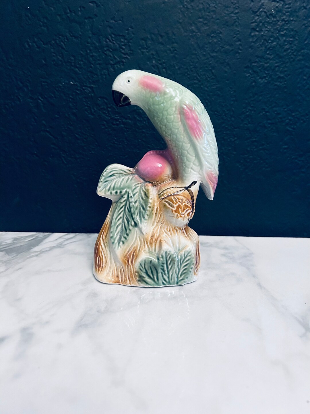 Porcelain Teal & Pink Parakeet Figurine Hand Made Brazil 6.5 H - Etsy