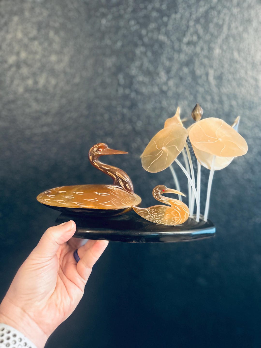 Lucite Swan Lily Pad Marsh Amber Sculpture Decor Figure Duck MCM ...