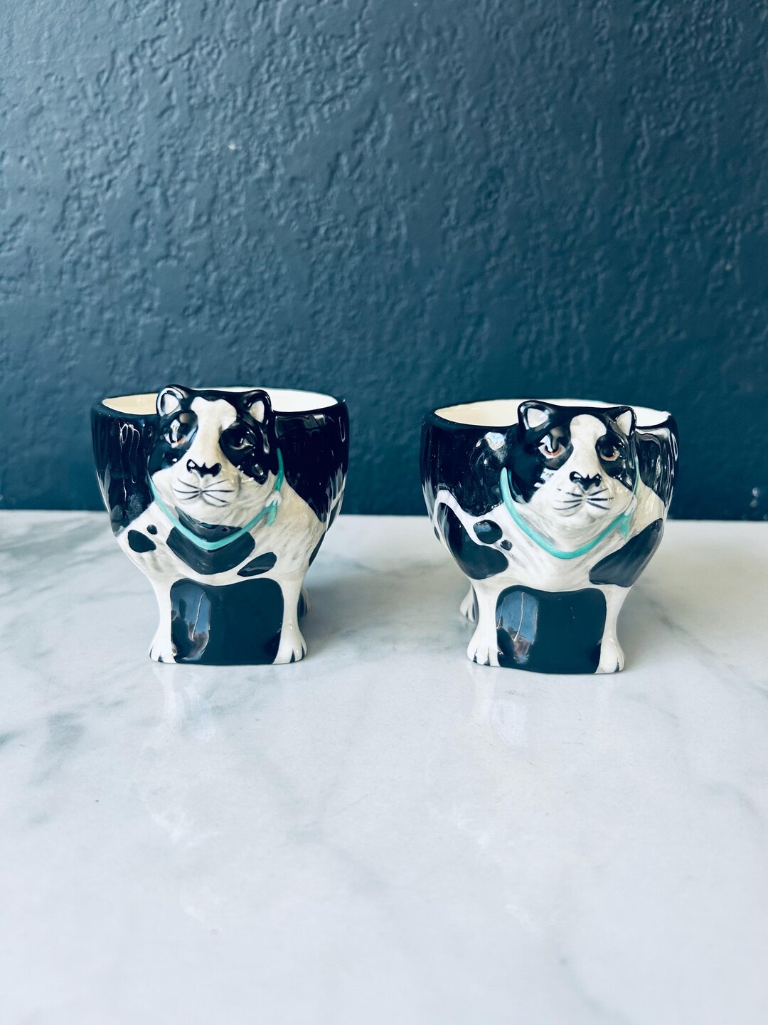 Tom Hatton Signed Pottery Black & White Cows Coffee Cups Set of 2 1992 ...