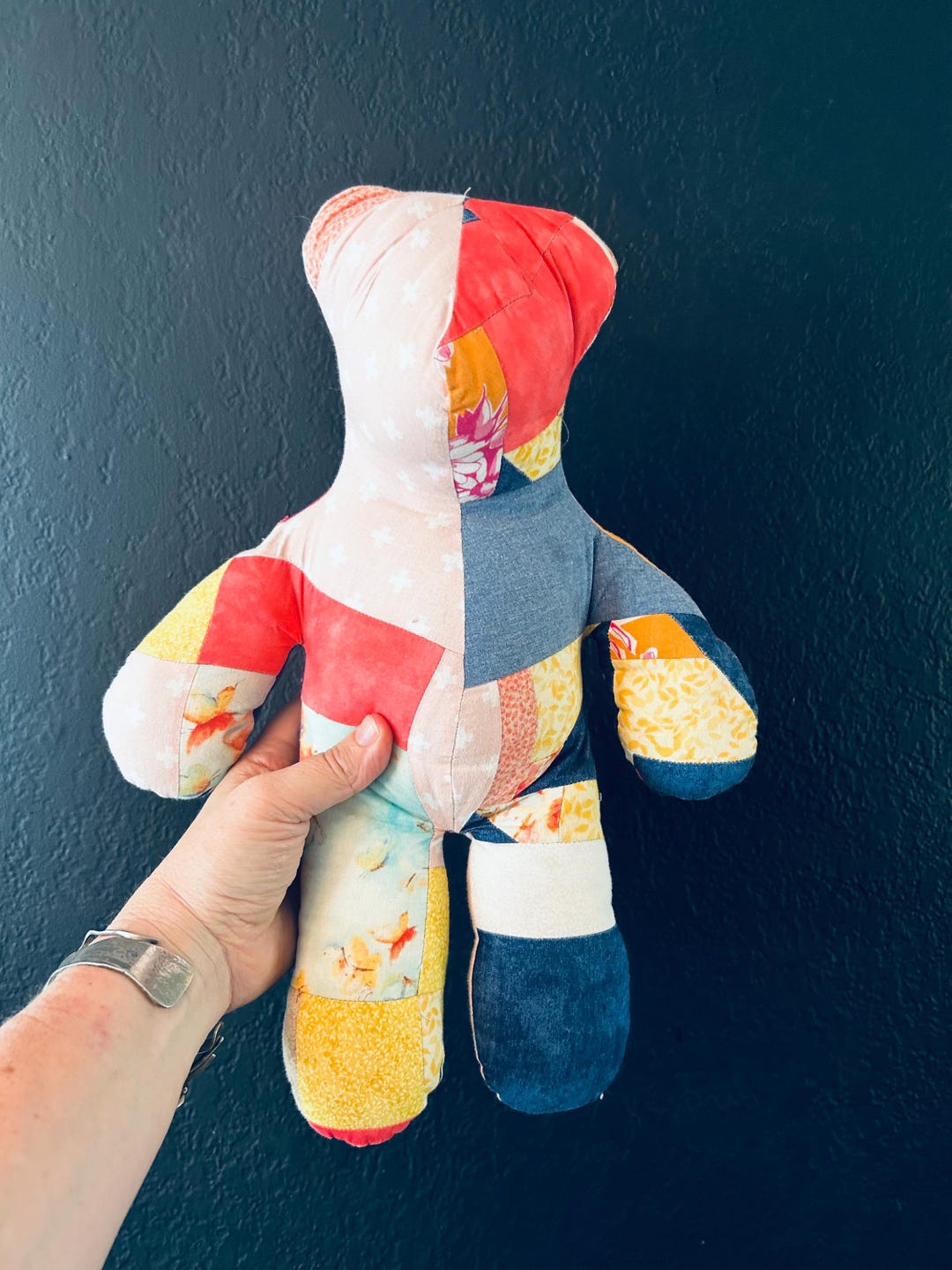 Patchwork Teddy Bear Stuffed Animal Hsbs Made 14.5” L - Etsy