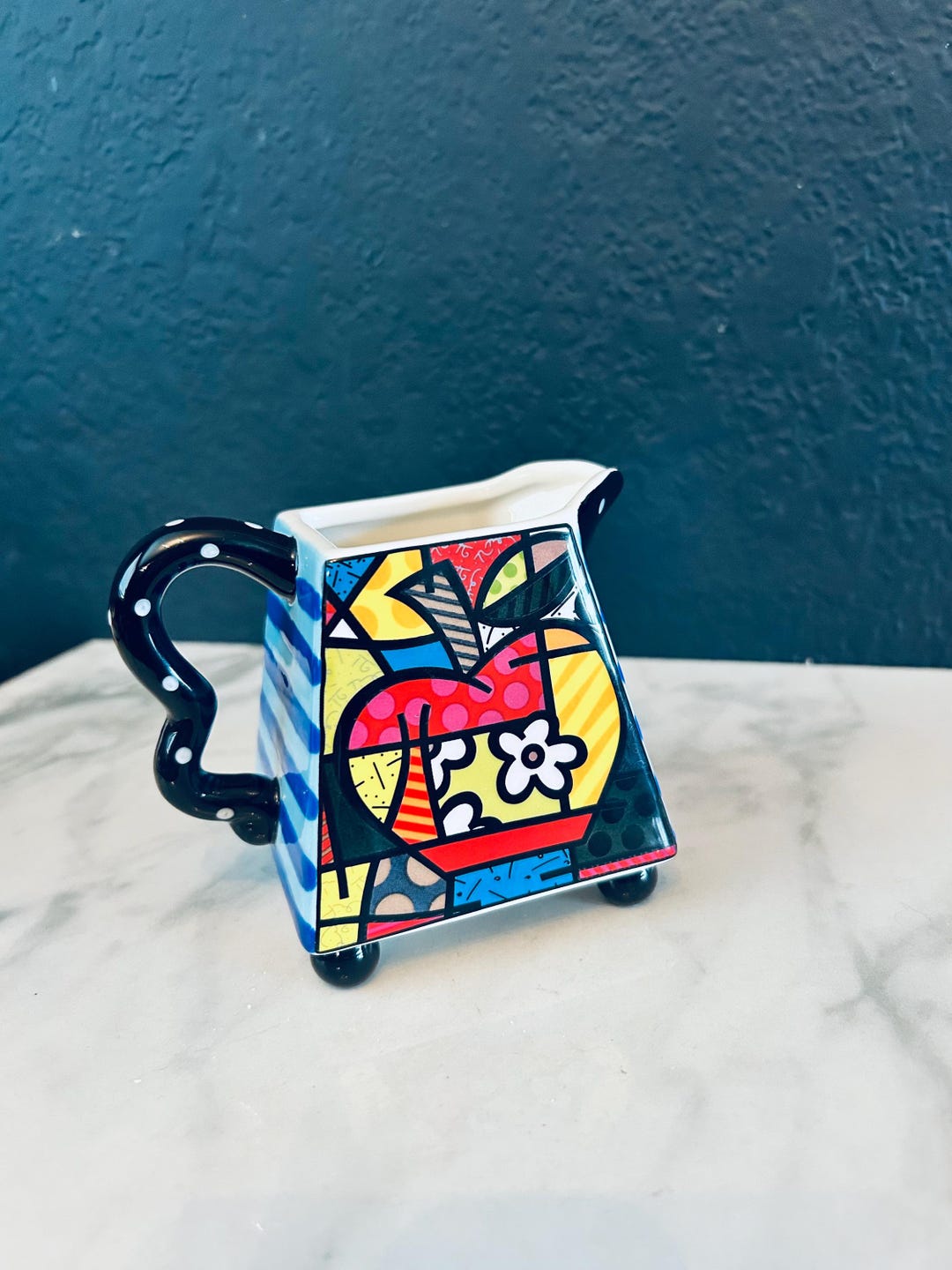 Romero Britto Square Creamer Ceramic Glossy Footed Art Deco Design - Etsy