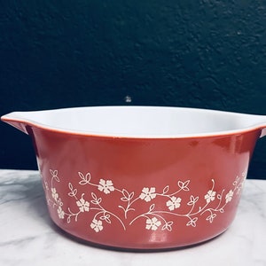 Pyrex Rust Red Trailing Flowers 474-B Casserole Cinderella Dish Bowl 1 ...
