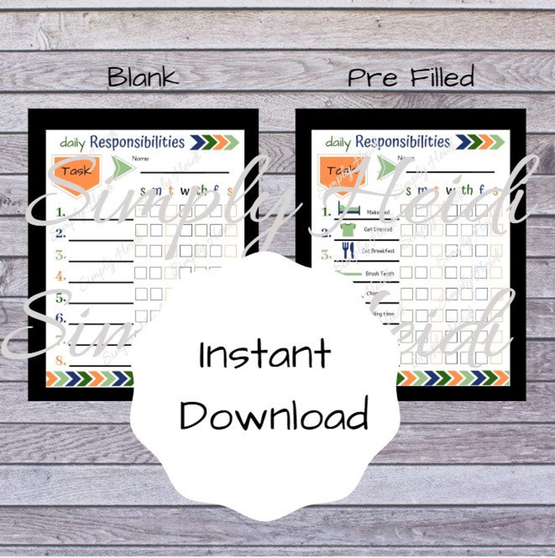 Boy Chore Charts Responsibility Chart Boys Chore Chart 2 - Etsy