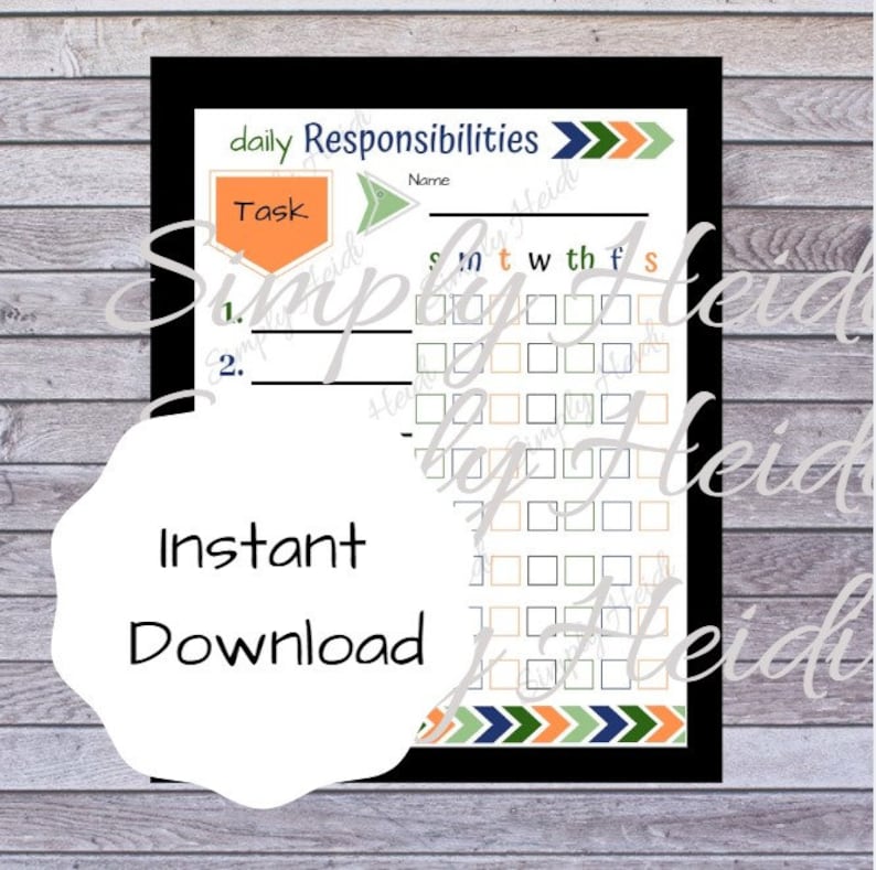 Boy Chore Charts Responsibility Chart Boys Chore Chart 2 - Etsy