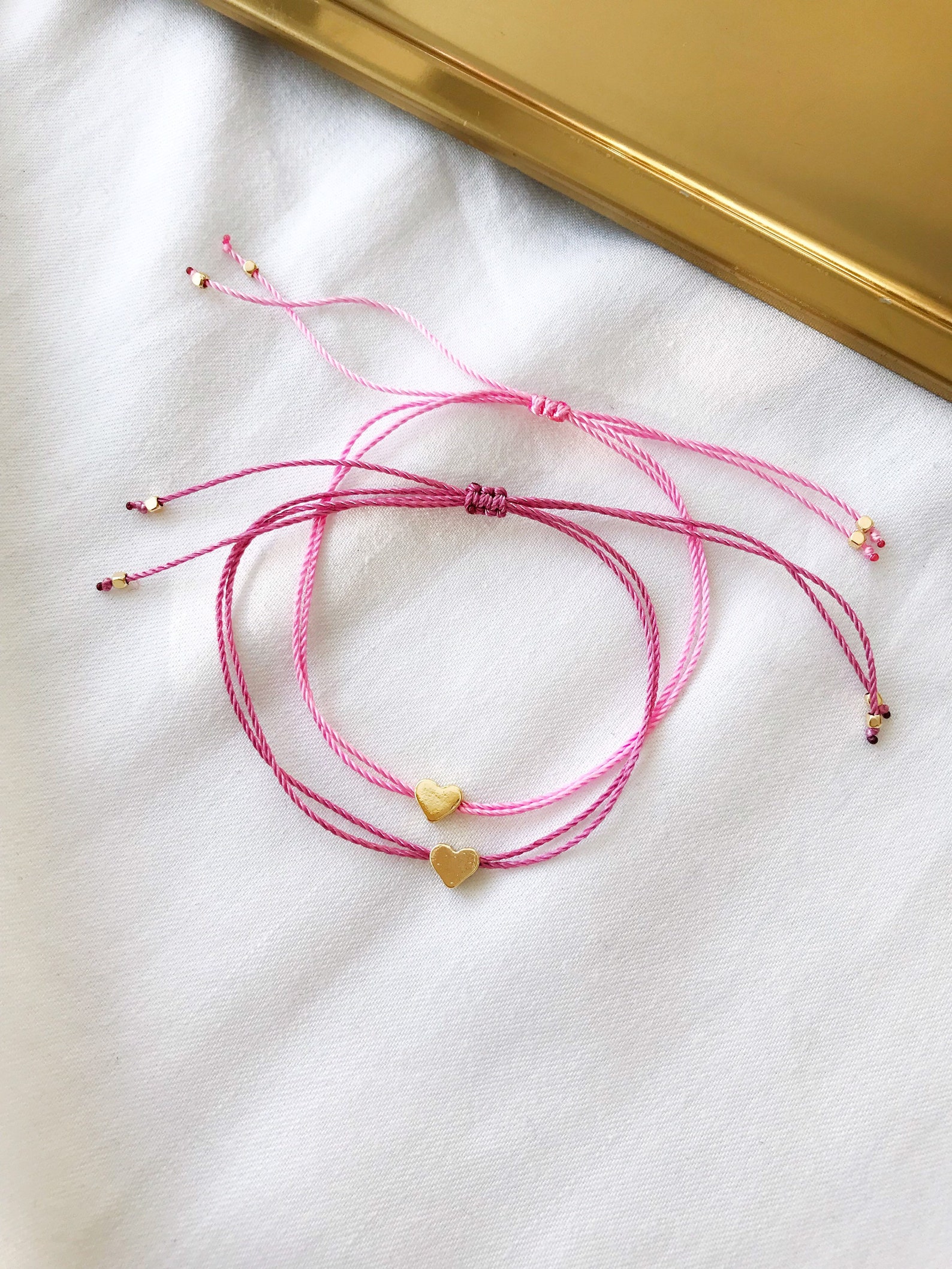 Heart String Bracelet Gold Heart Beaded Bracelet Best Friend Gifts - Etsy