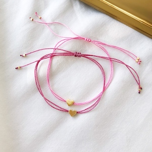 Heart String Bracelet Gold Heart Beaded Bracelet Best Friend Gifts - Etsy