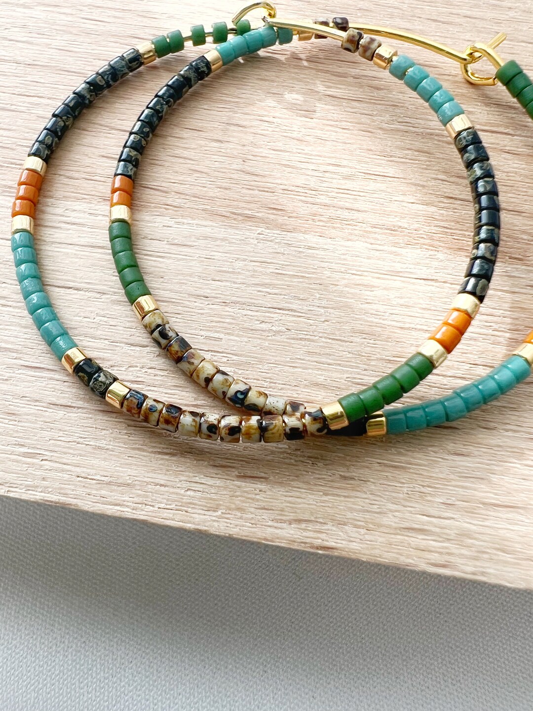 Boho Seed Bead Hoop Earrings, Colorful Brass Hoops - Etsy