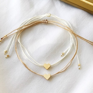 Heart String Bracelet Gold Heart Beaded Bracelet Best Friend Gifts - Etsy