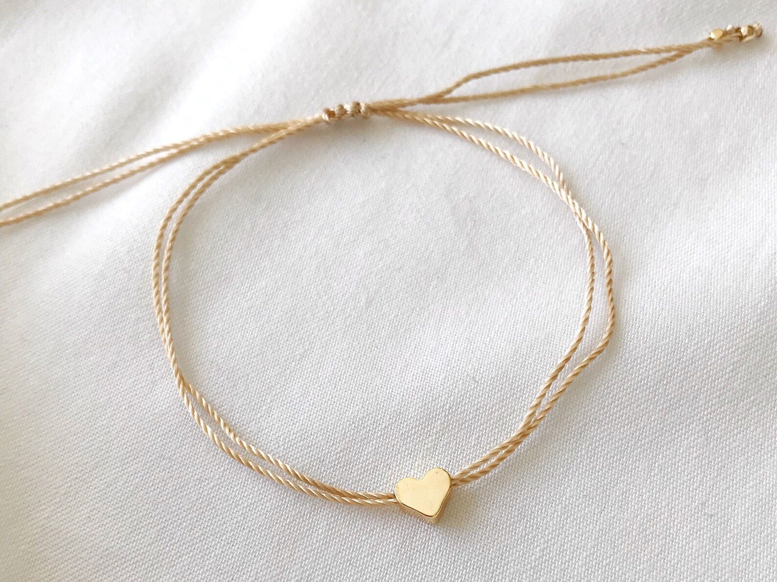 Heart String Bracelet Gold Heart Beaded Bracelet Best Friend Gifts - Etsy