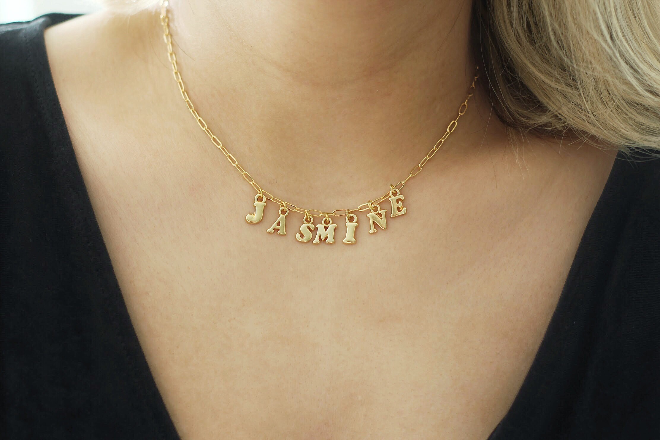 Personalize Charm Necklace / Gold Plated Brass Chain Necklace | Etsy