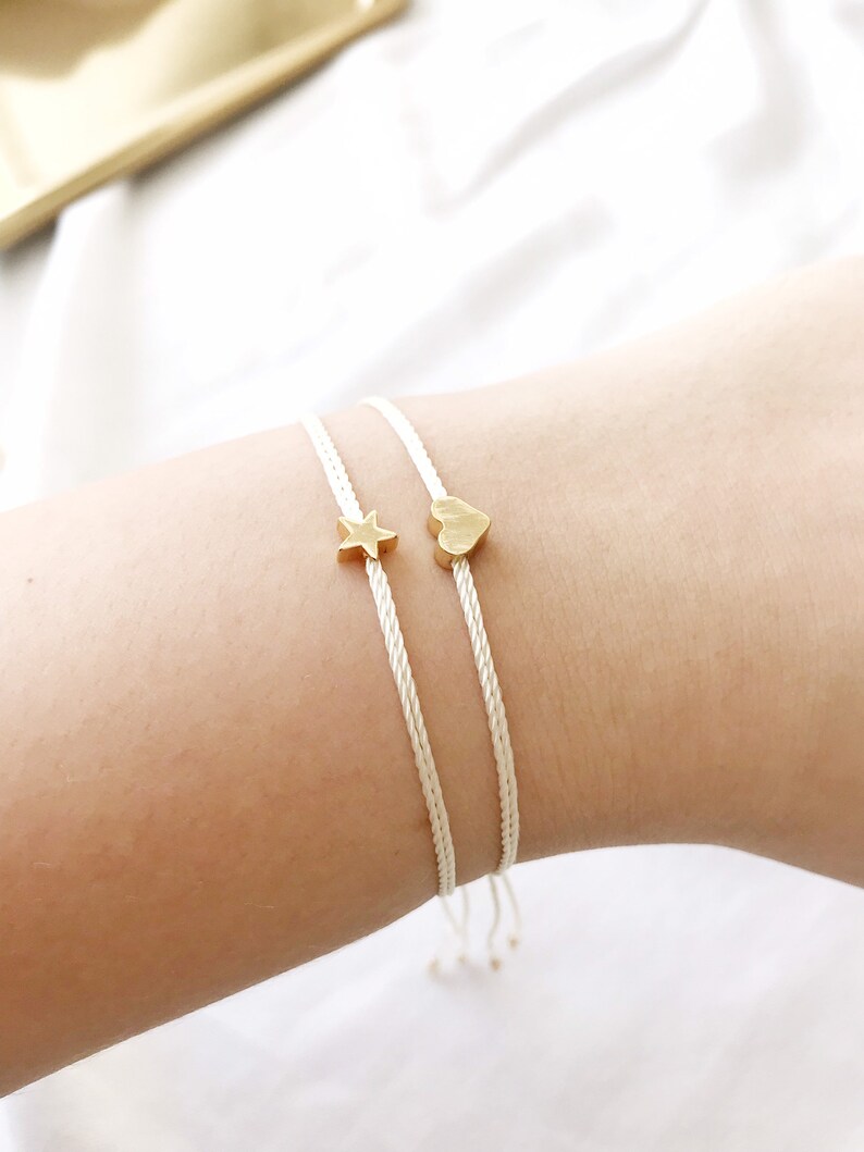 Gold Heart String Bracelet: Beaded Charm, Best Friend Gift - Etsy