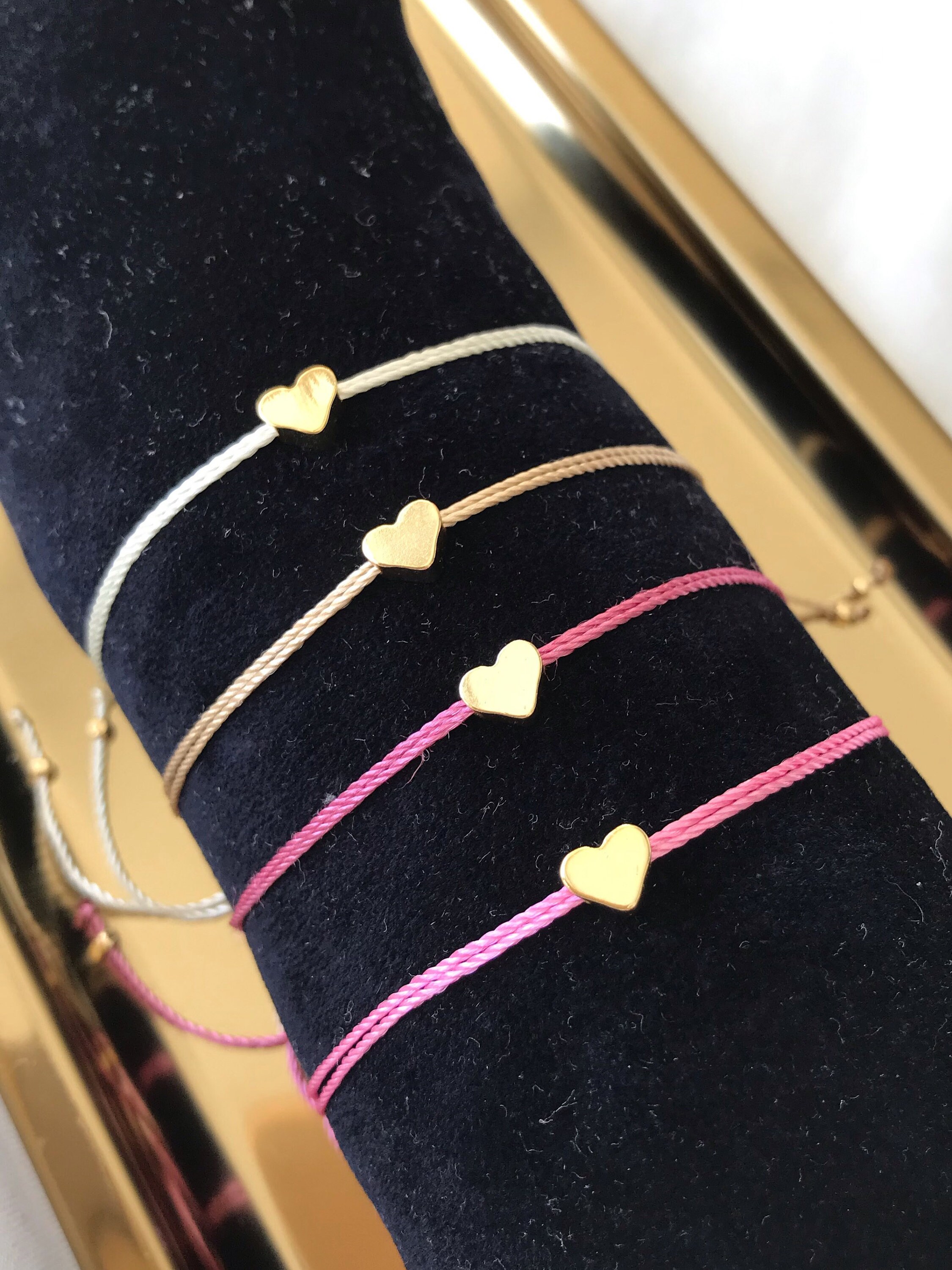 Heart String Bracelet Gold Heart Beaded Bracelet Best Friend Gifts - Etsy
