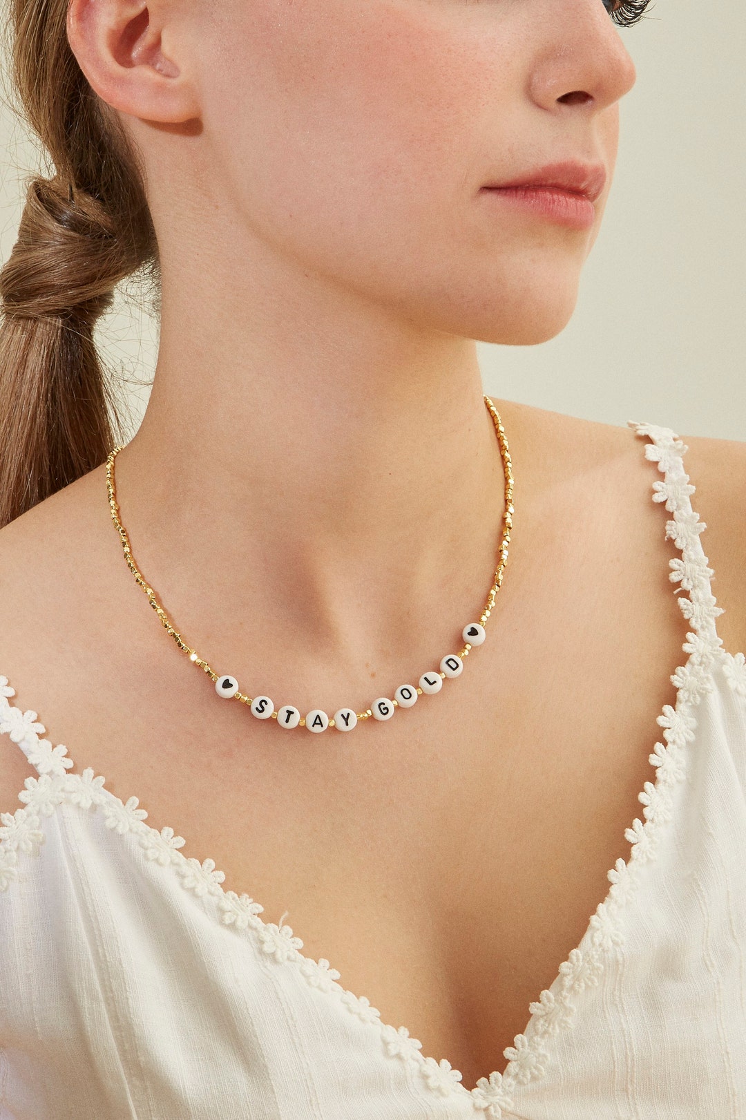 Stay Gold Necklace/ Letter Necklace/ Gold Plated Brass Necklace/ Gift ...