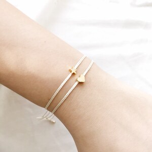Gold Heart String Bracelet: Beaded Charm, Best Friend Gift - Etsy