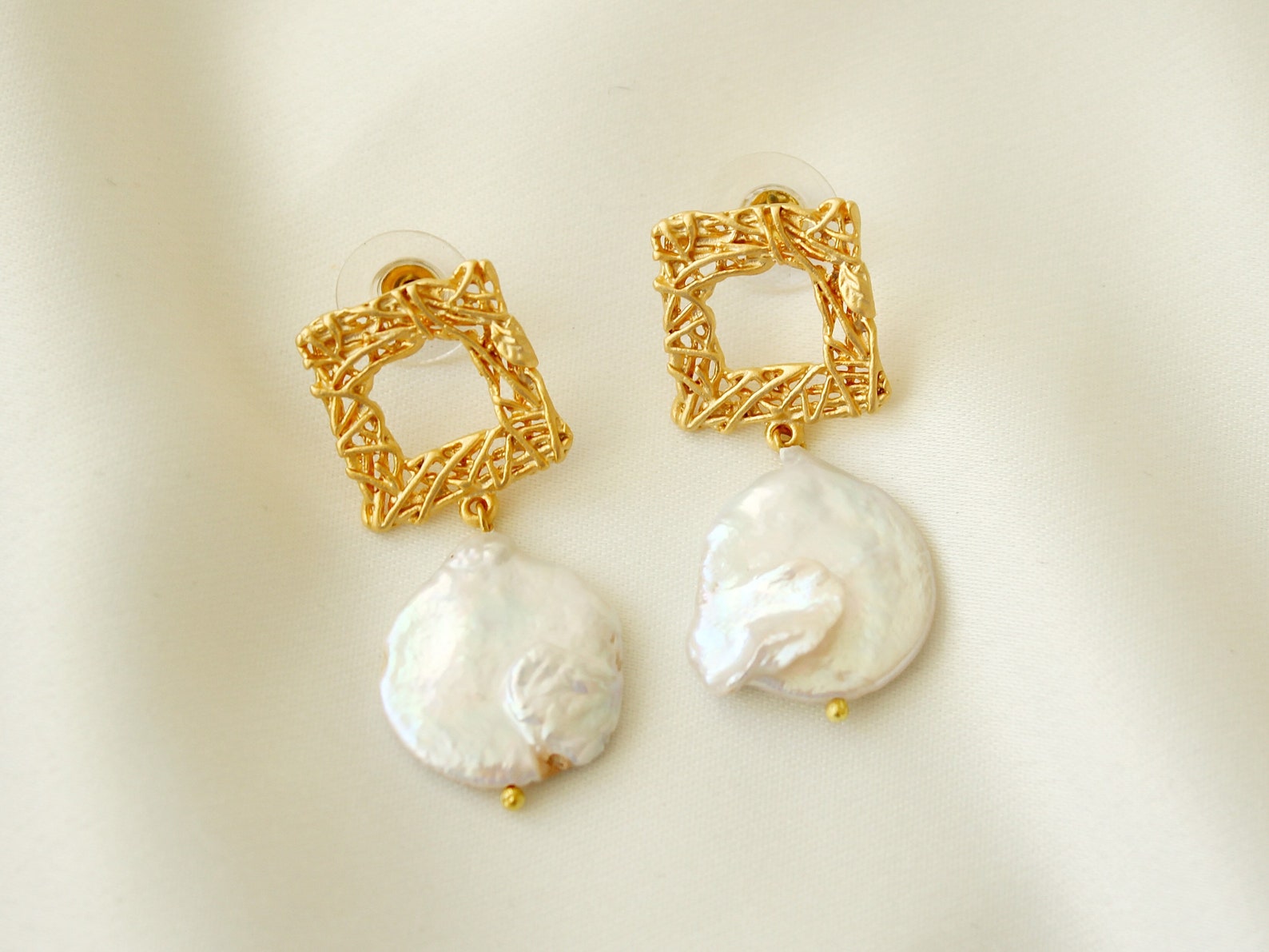 Pearl Square Earrings, Bridal Jewelry, Wedding Earrings, Bridal ...