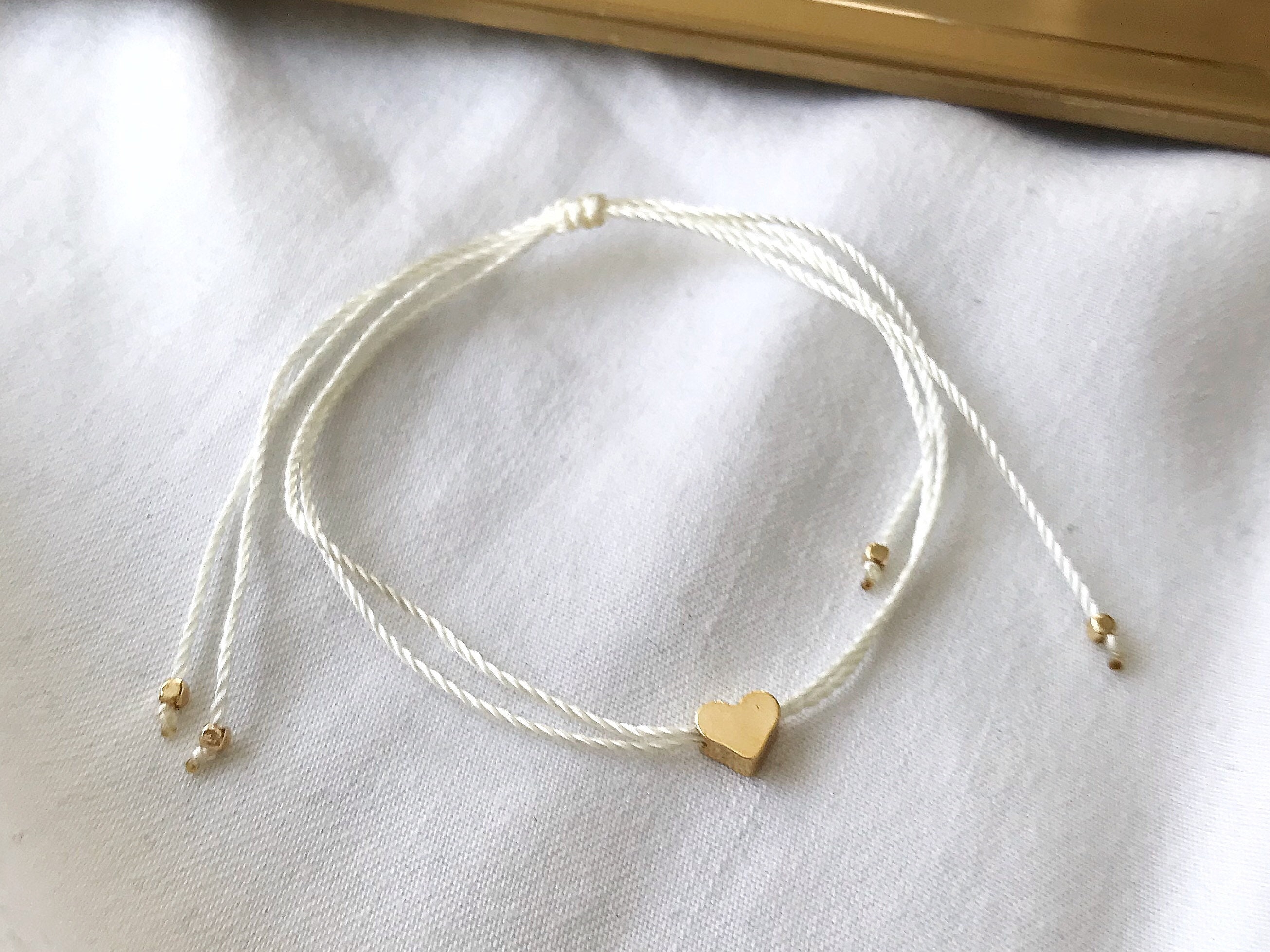 Gold Heart String Bracelet: Beaded Charm, Best Friend Gift - Etsy