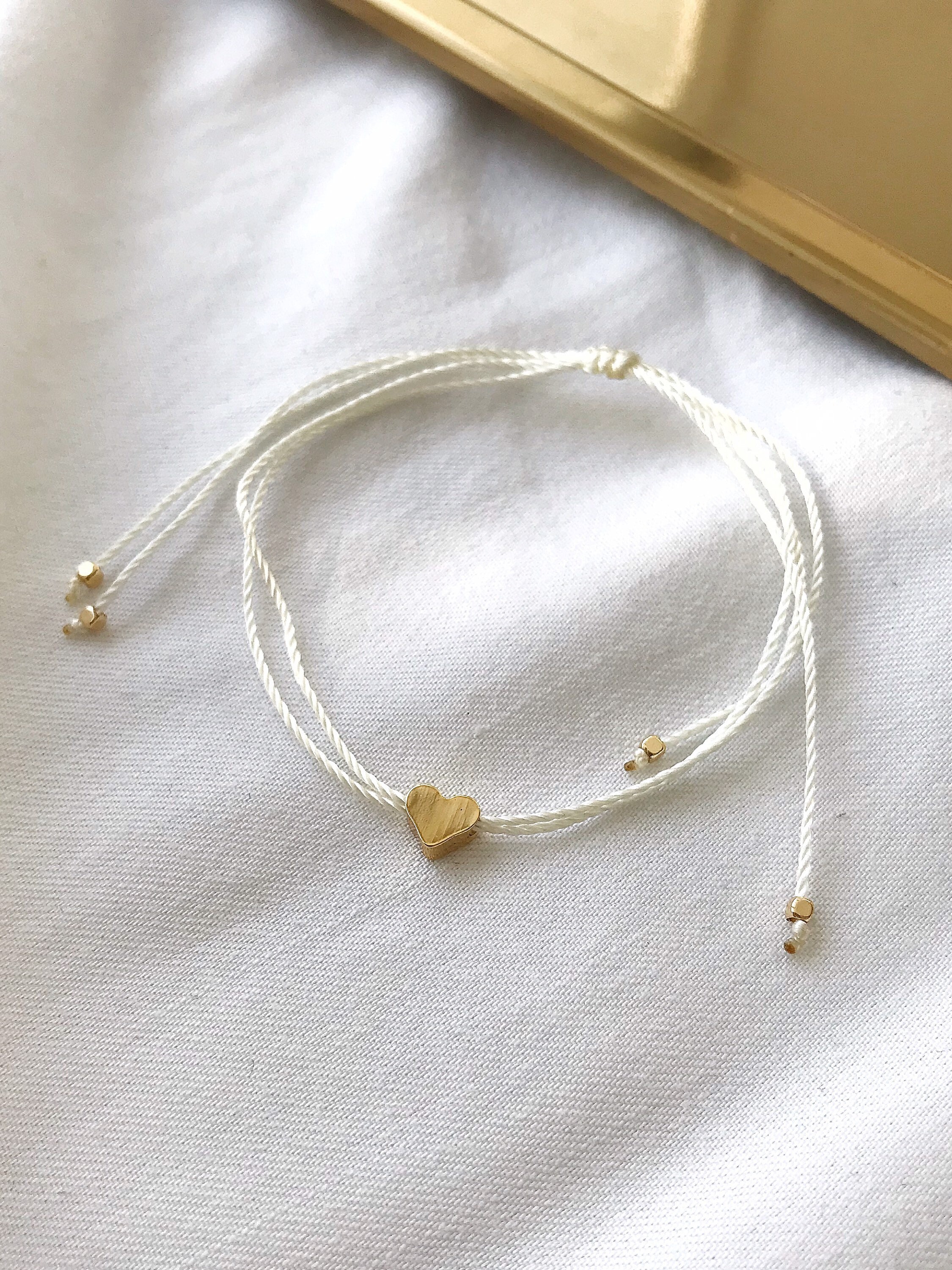 Heart String Bracelet Gold Heart Beaded Bracelet Best Friend Gifts - Etsy
