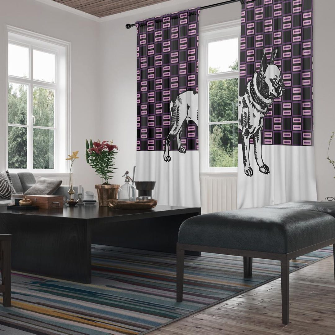 French Bulldog Curtain Set – 2 Panels – Art Curtains With Graphic Dog ...
