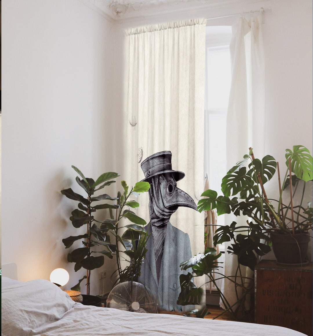 Set of 2 Velvet Curtain Panels, Doctor Plague, Multifunctional Heading ...