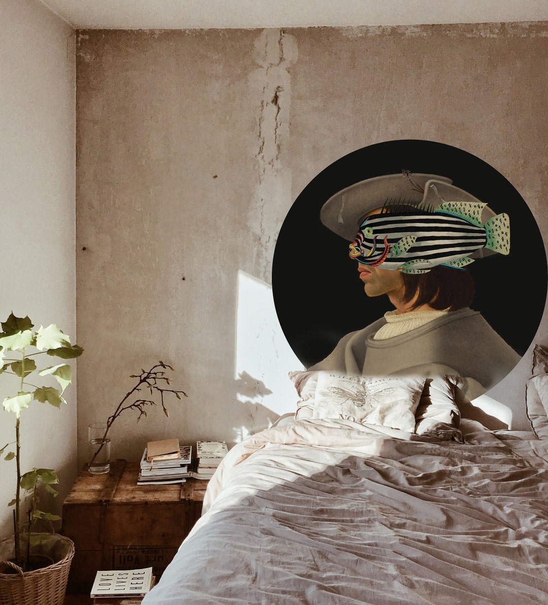 Prison Fish, Circle Sticker, Surreal Portrait, Statue, Geometric Wall ...