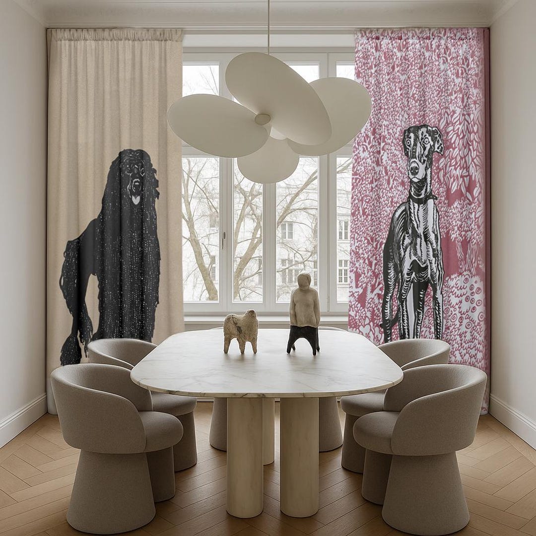 Art Nouveau Dog Curtains – Illustrated Drapes With Vintage Greyhound ...