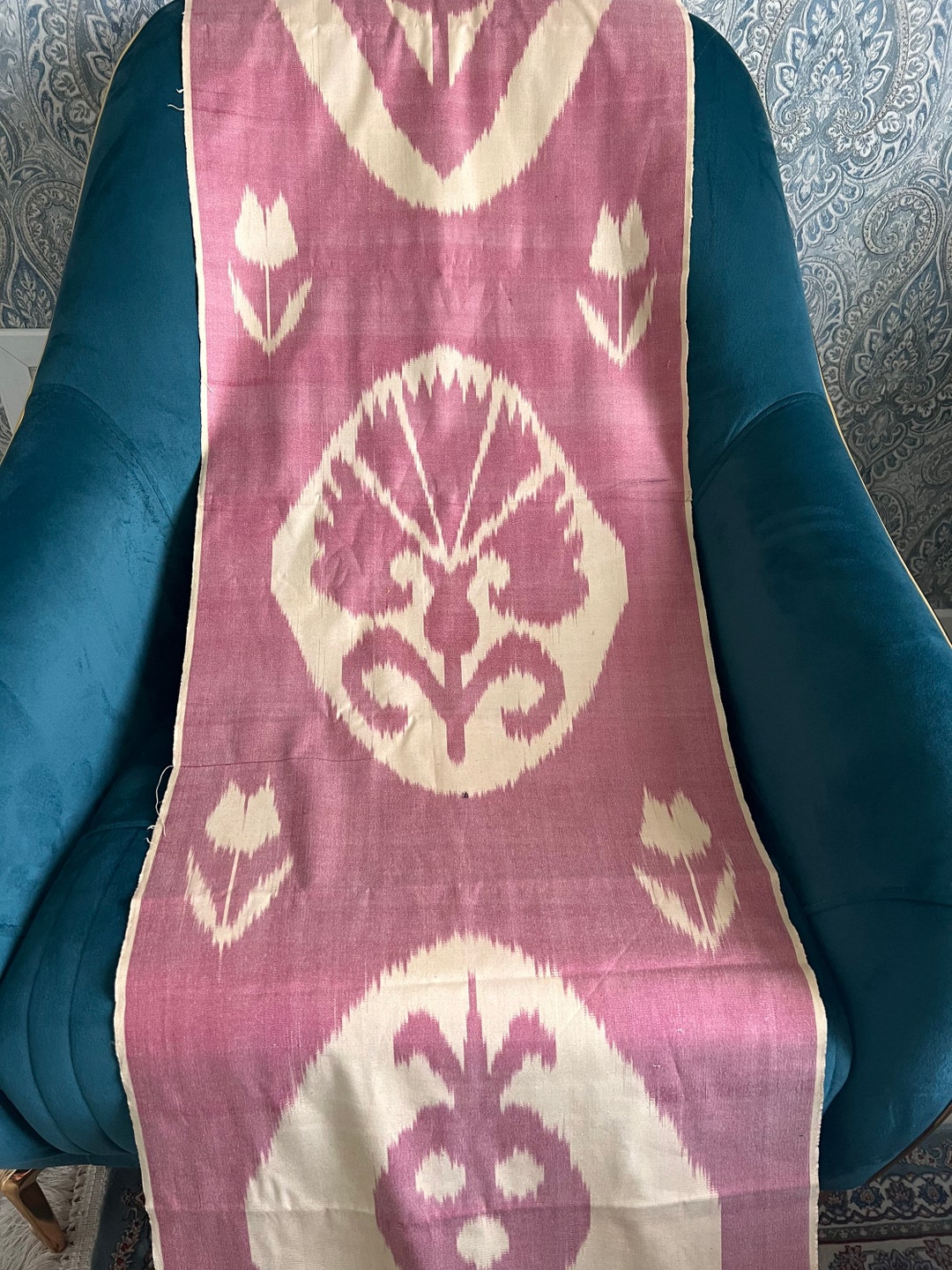 Uzbek Indian Red Cotton Ikat Fabric, (width 18.11 Inches), Upholstery, Clothing Ikat Fabric ...