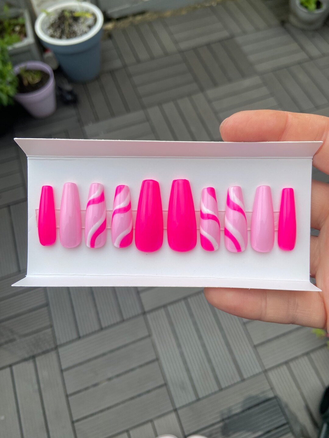 Pink Swirl Hand Painted Nails - Etsy