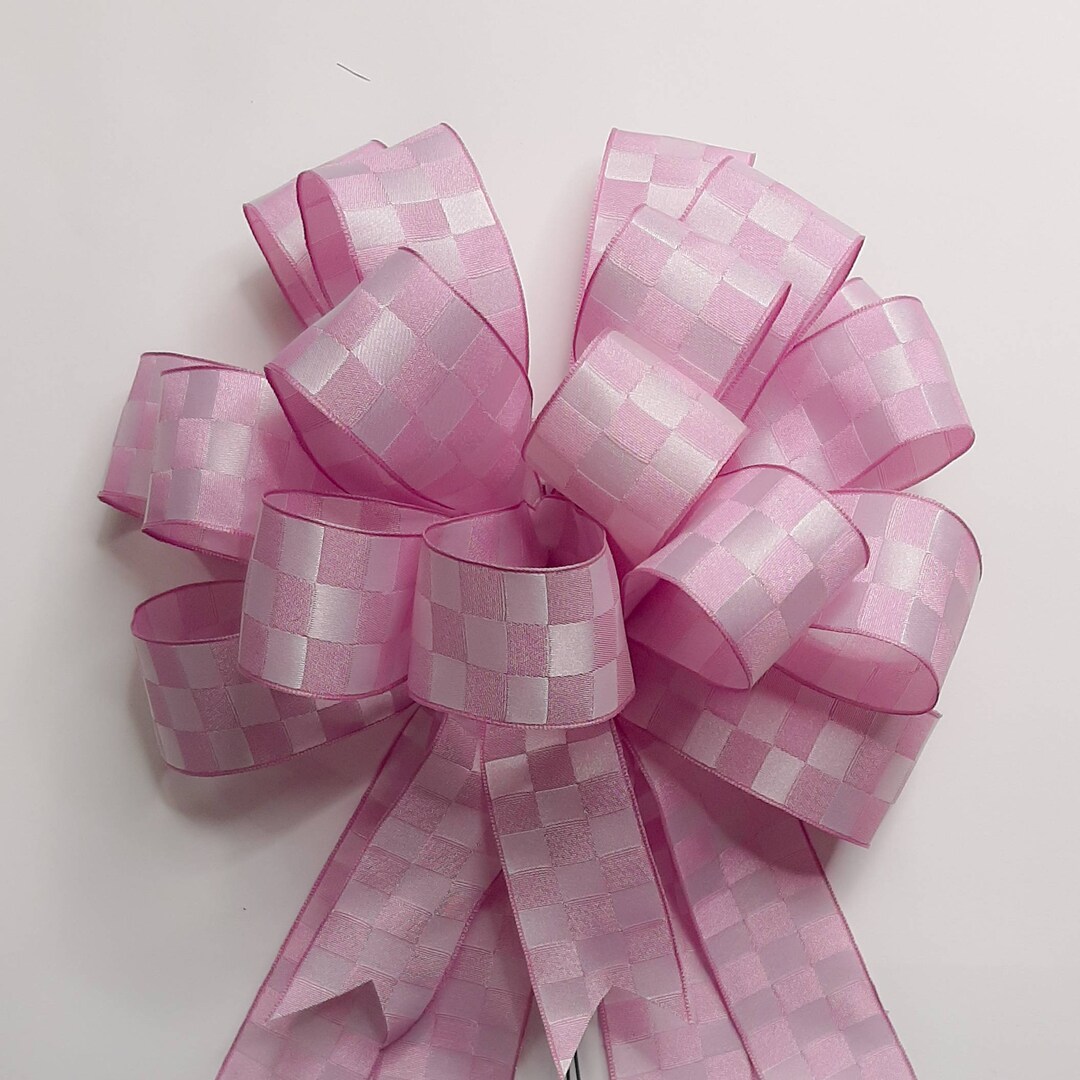Spring Bow, Pink Satin Check , Wreath Bow - Etsy