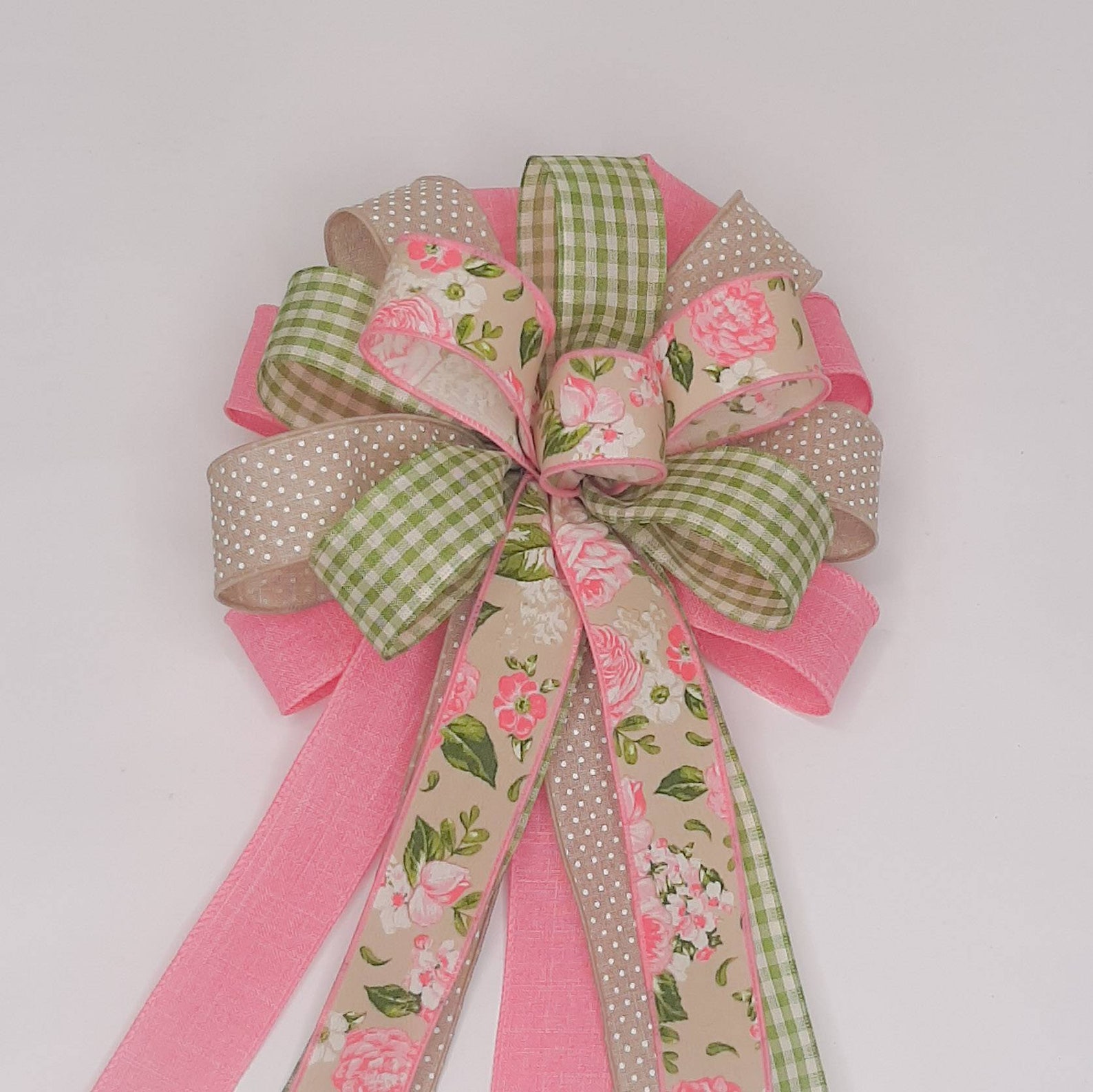 Spring Bow Pink Floral Print Green Gingham Tan Micro Dot | Etsy