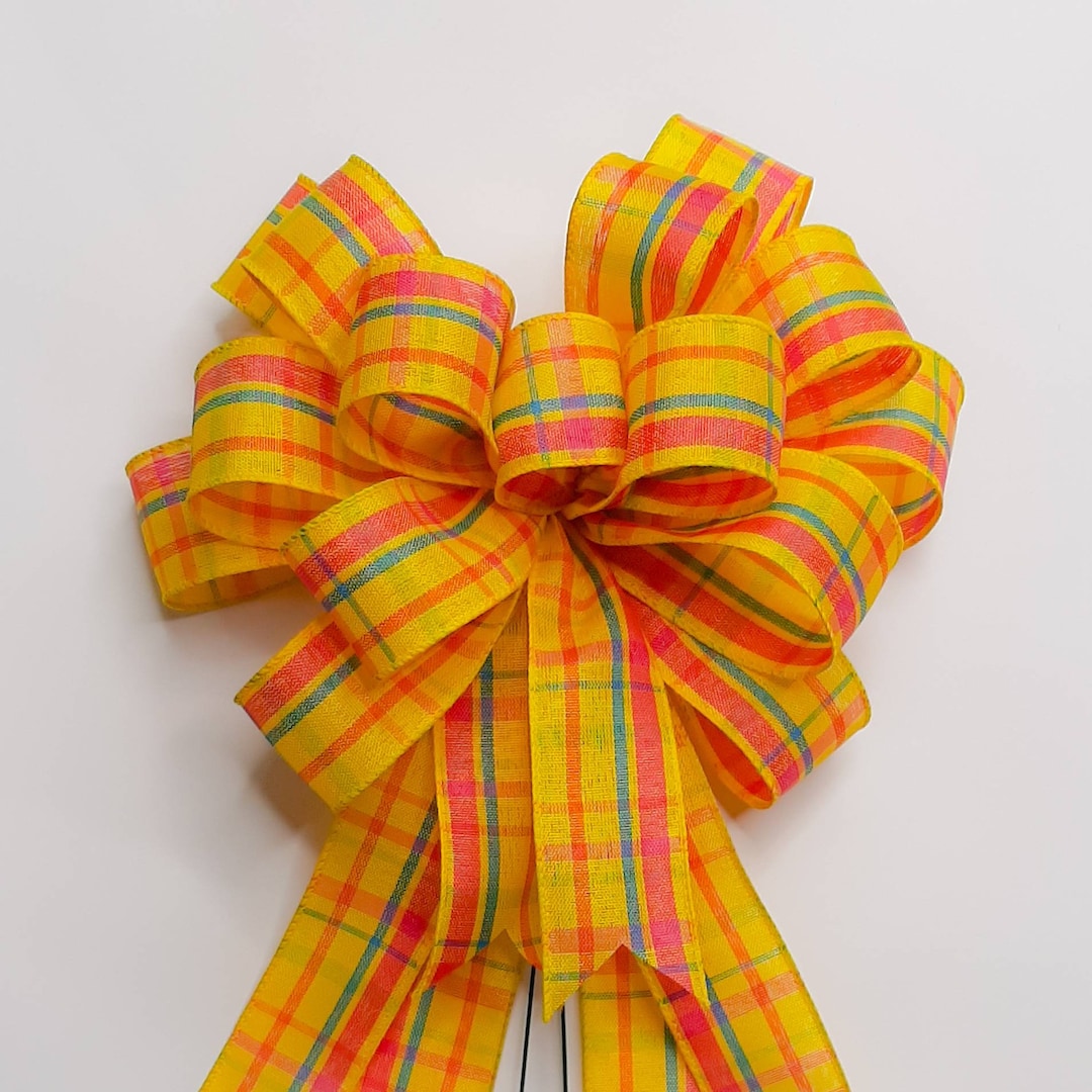 Spring Bow, Yellow and Pink Plaid - Etsy