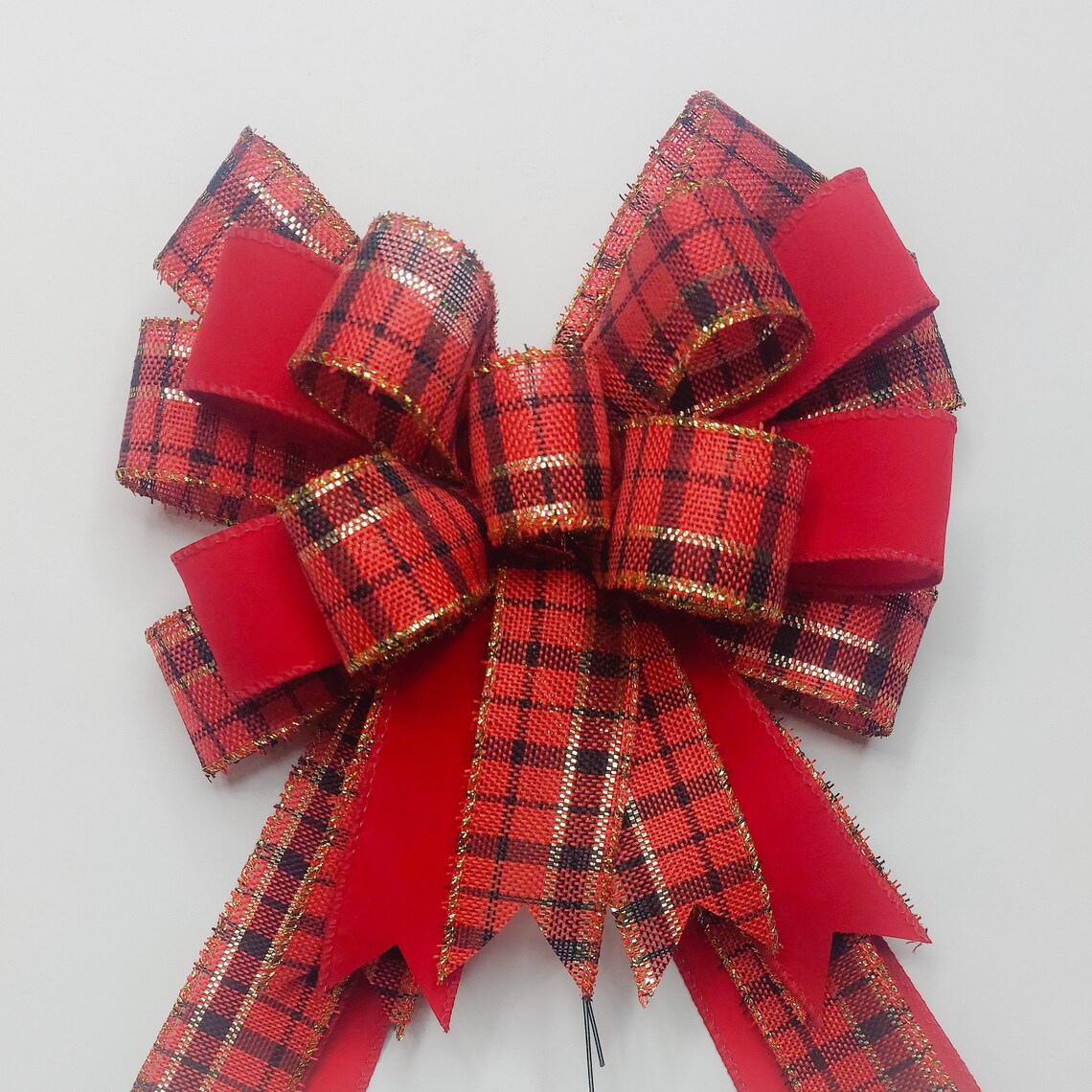 Red Velvet and Red/gold Metallic Plaid Christmas Bow - Etsy