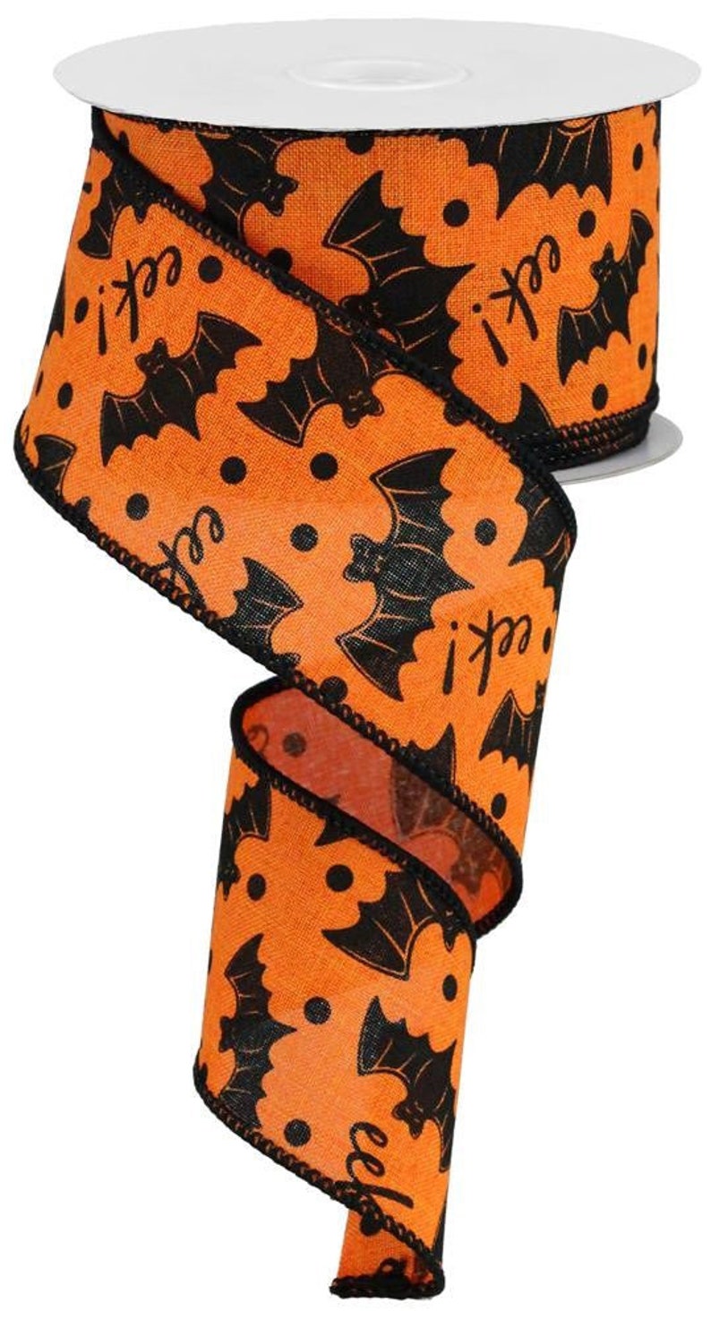 Black Bats Halloween Ribbon Orange Royal Burlap Wired - Etsy