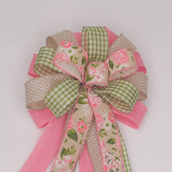 Spring Bow Pink Floral Print Green Gingham Beige Iridescent | Etsy
