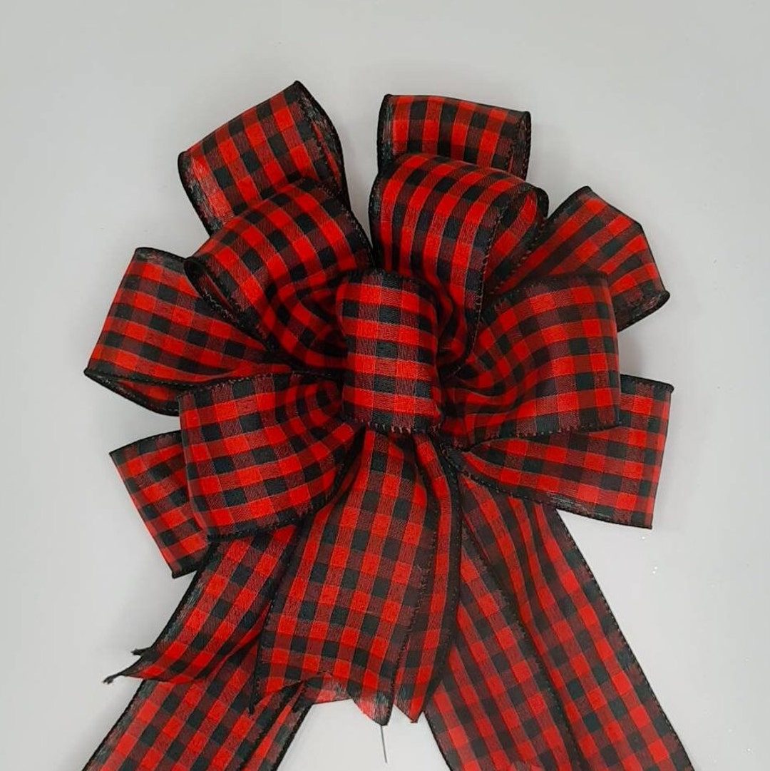 Christmas Bow, Wreath Bow, Woven Check, Hilltop Check, Size Medium - Etsy