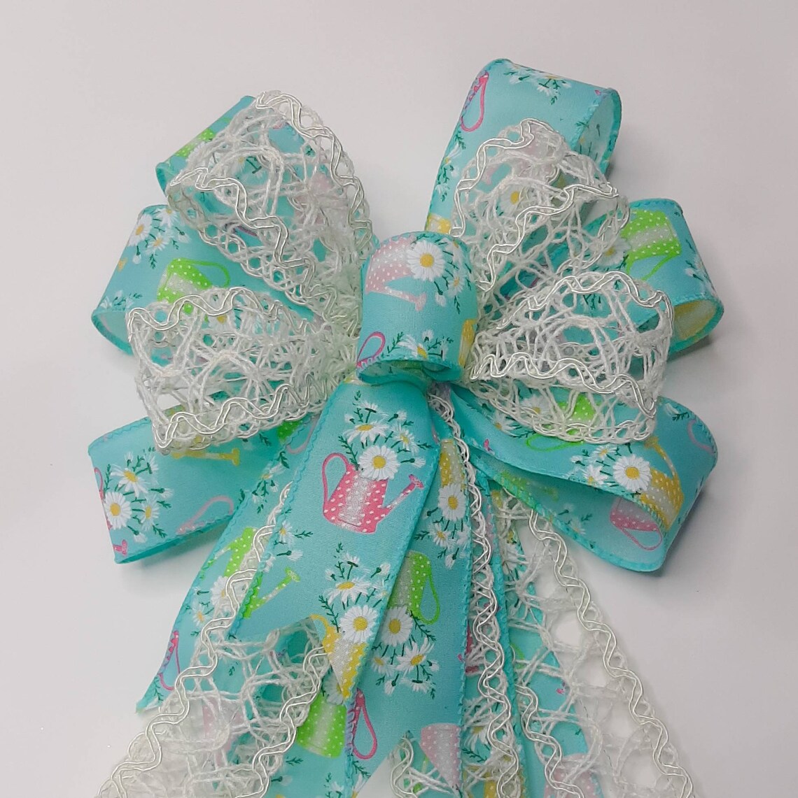 Spring Bow, Ivory Lace, Watering Cans, Aqua - Etsy