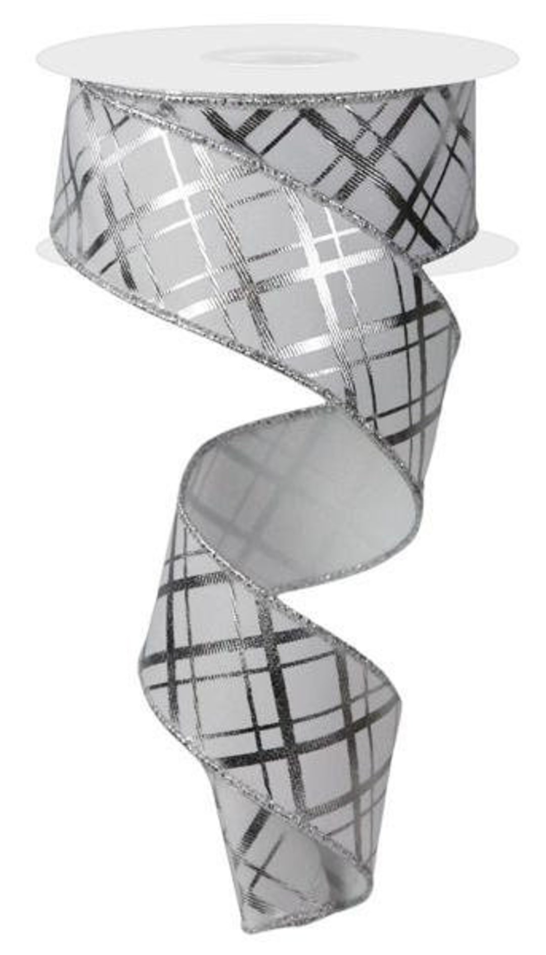 Metallic Thick/thin Diagonal Lines Ribbon, Holiday, Met Silver on White ...