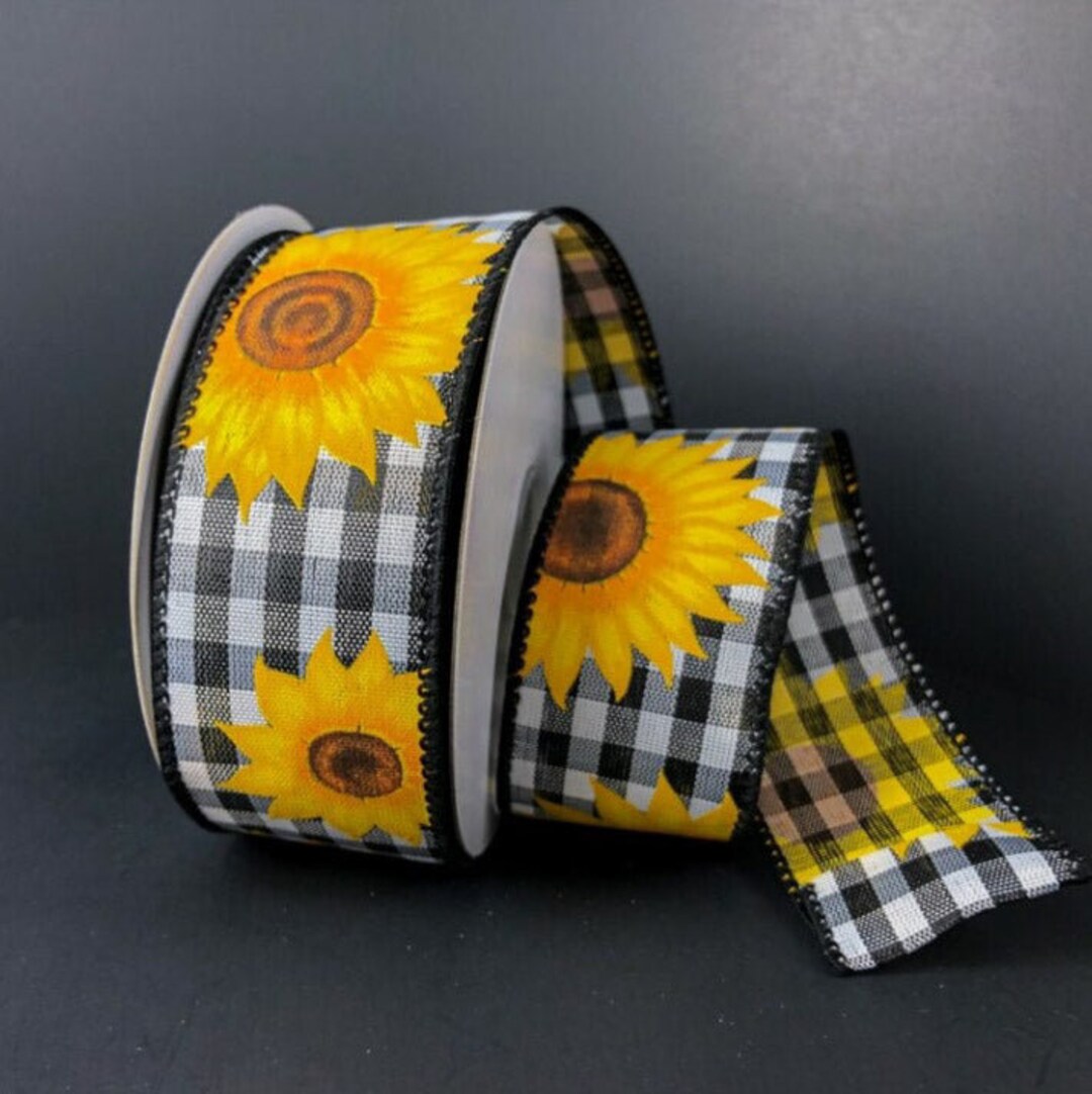 Black and White Gingham Sunflowers Ribbon, 1.5" Wide X 10 Yard Roll - Etsy