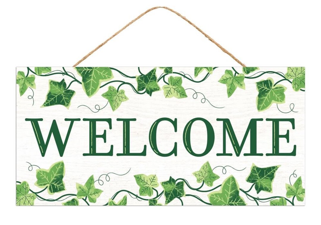 Welcome Sign, Spring, Ivy Vine, Leaves, Plaque, 12.5"l X 6"h, Paper ...