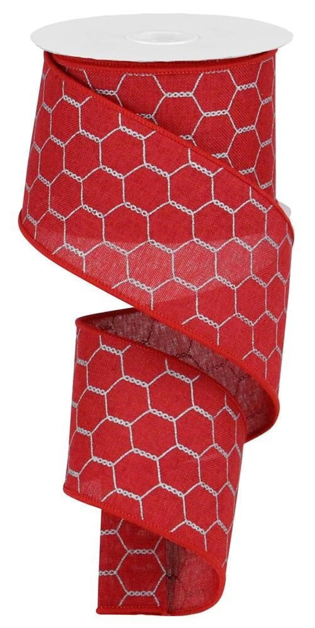Chicken Wire Ribbon, Silver Grey on Crimson Red, Wired Ribbon, 2.5 ...