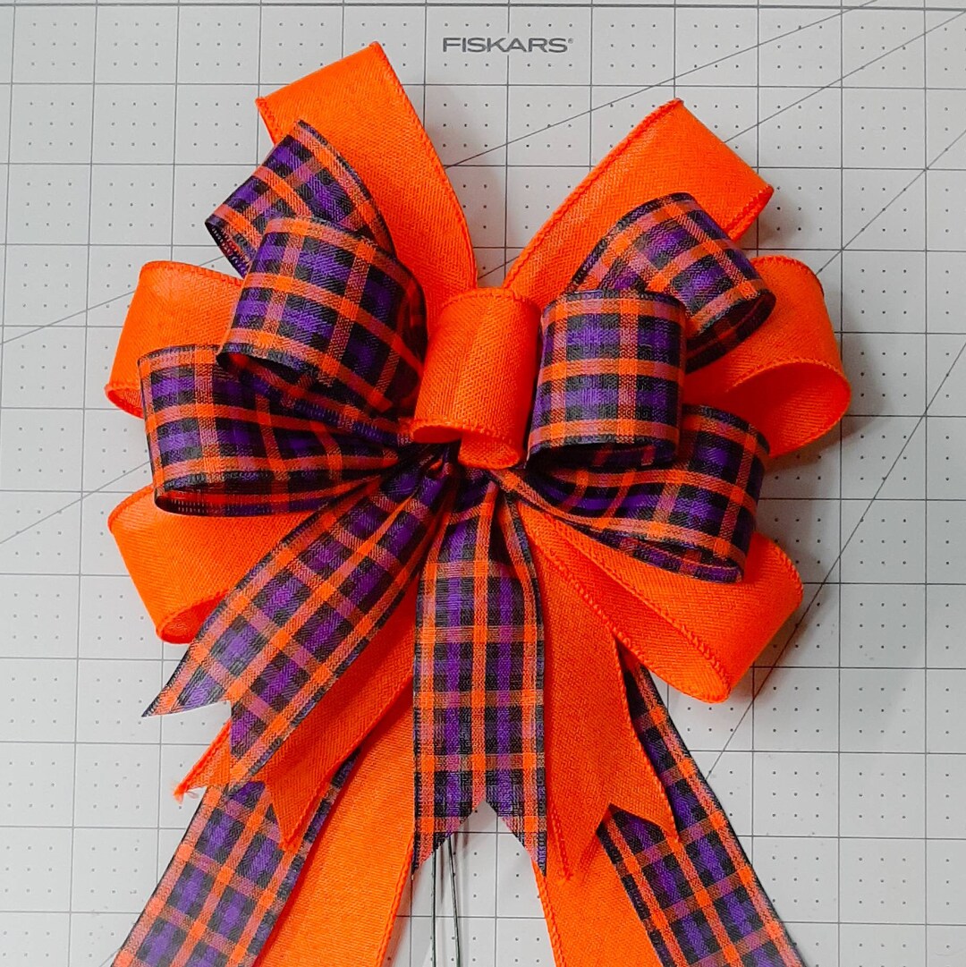Gingham Check Halloween Bow With Orange - Etsy